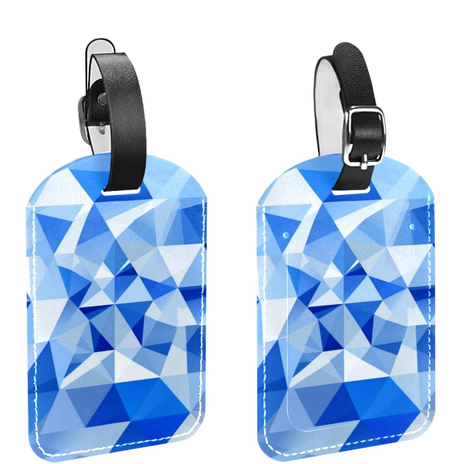 Square 2Pack PU Leather Blue and White Geometry Cruise Luggage Tag with ...