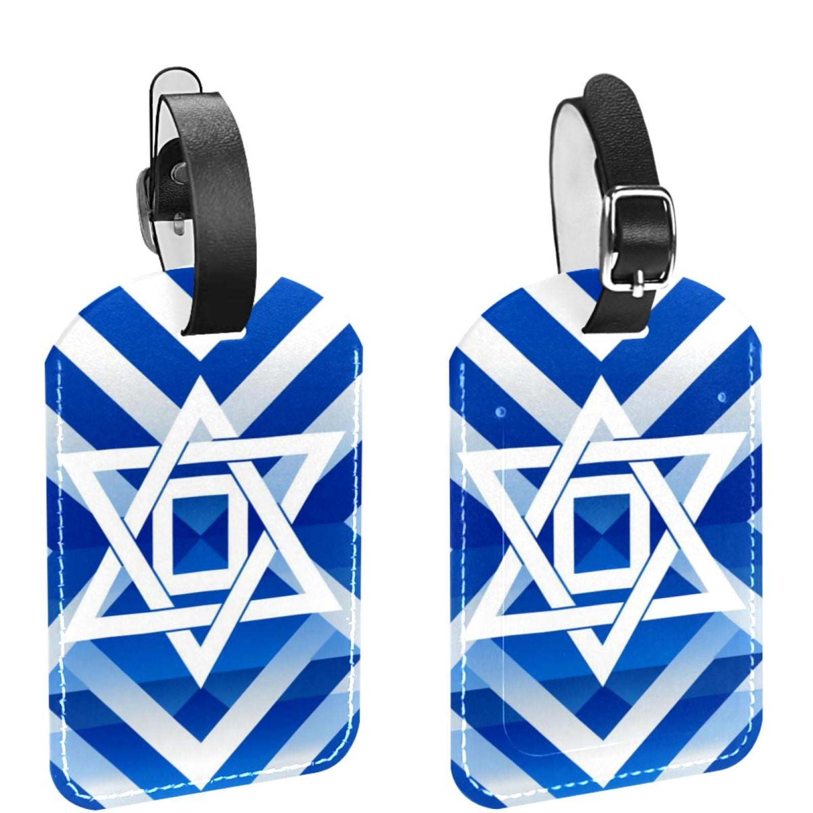 Square 2Pack PU Leather Blue and White Geometry Cruise Luggage Tag with ...