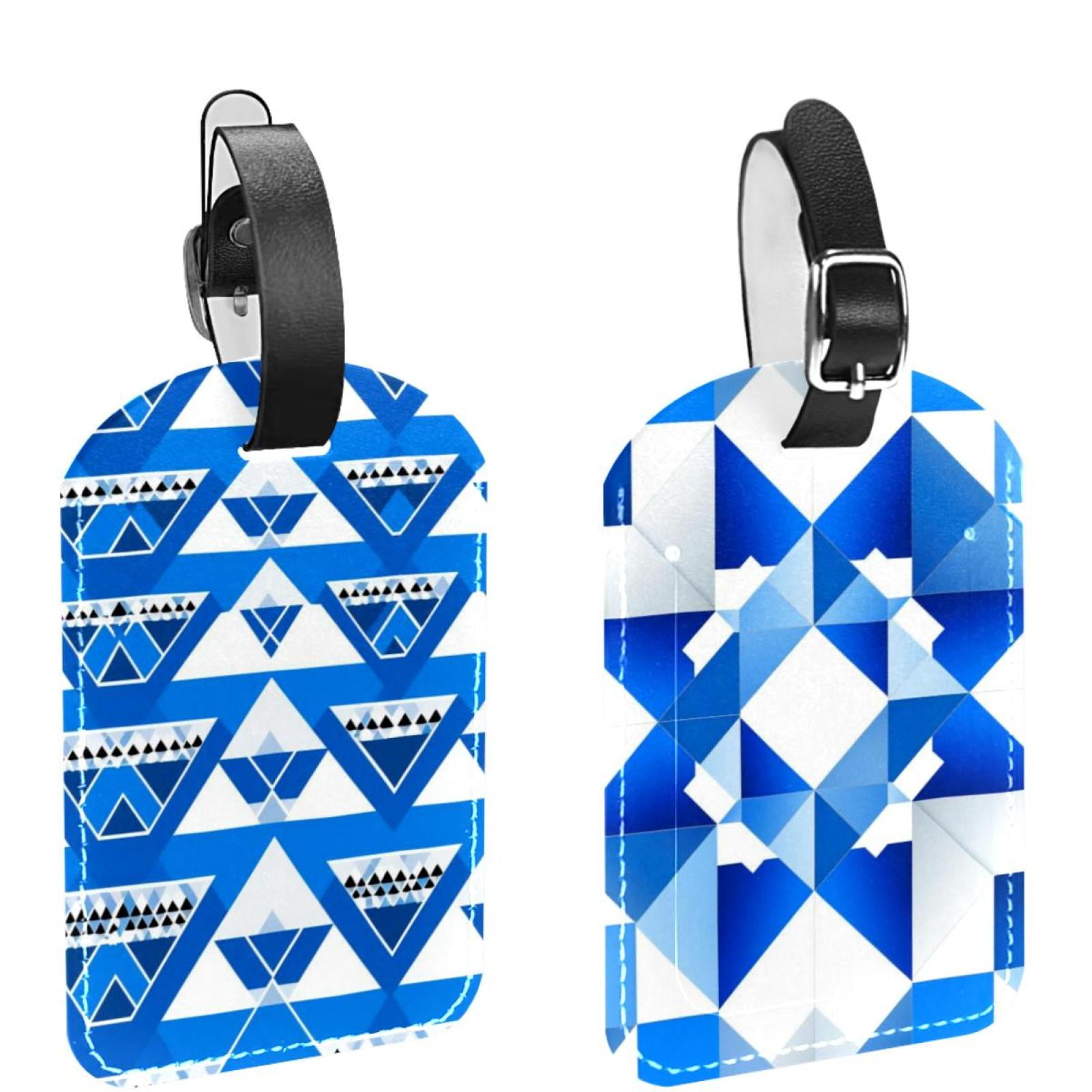 Square 2Pack PU Leather Blue and White Geometry Cruise Luggage Tag with ...