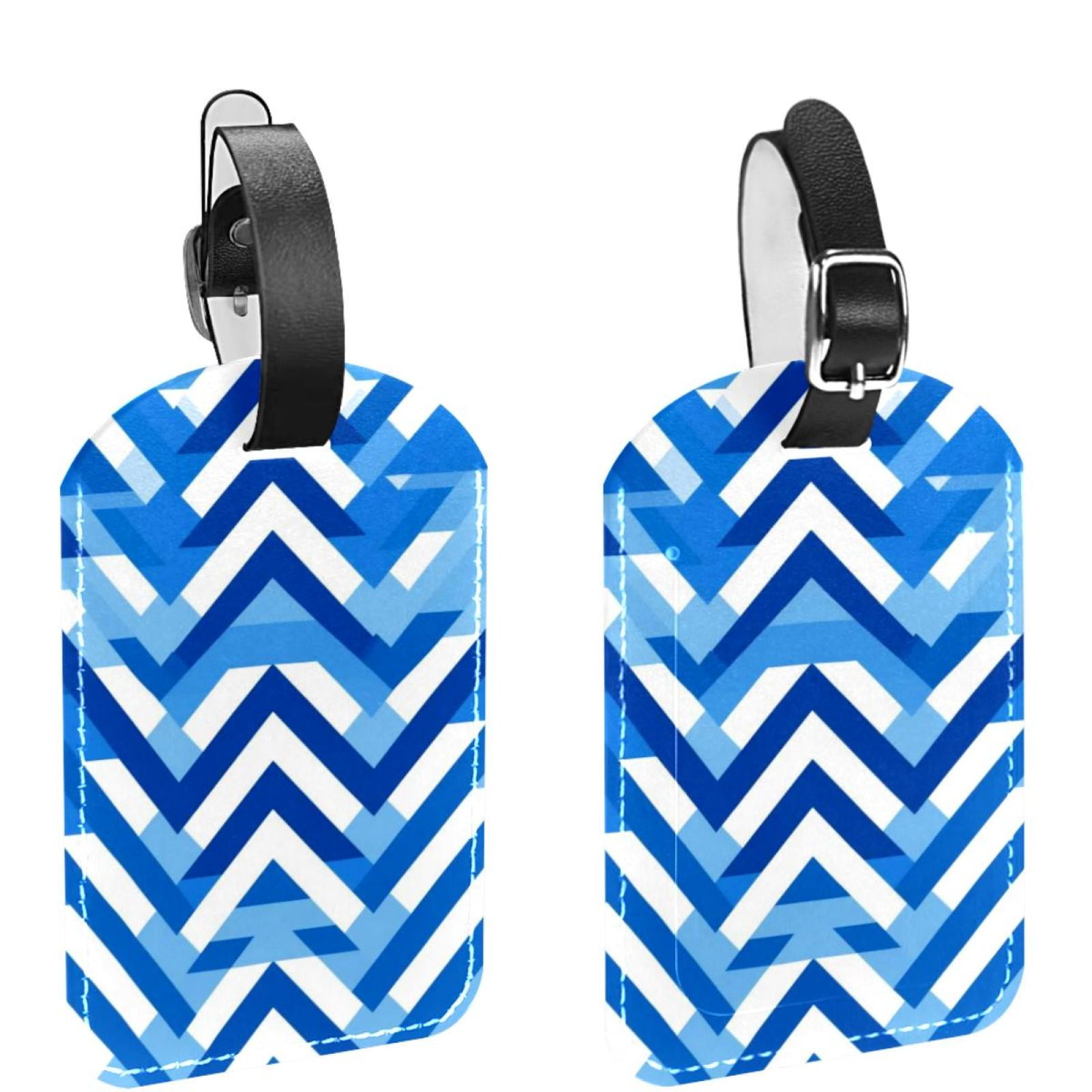 Square 2Pack PU Leather Blue and White Geometry Cruise Luggage Tag with ...