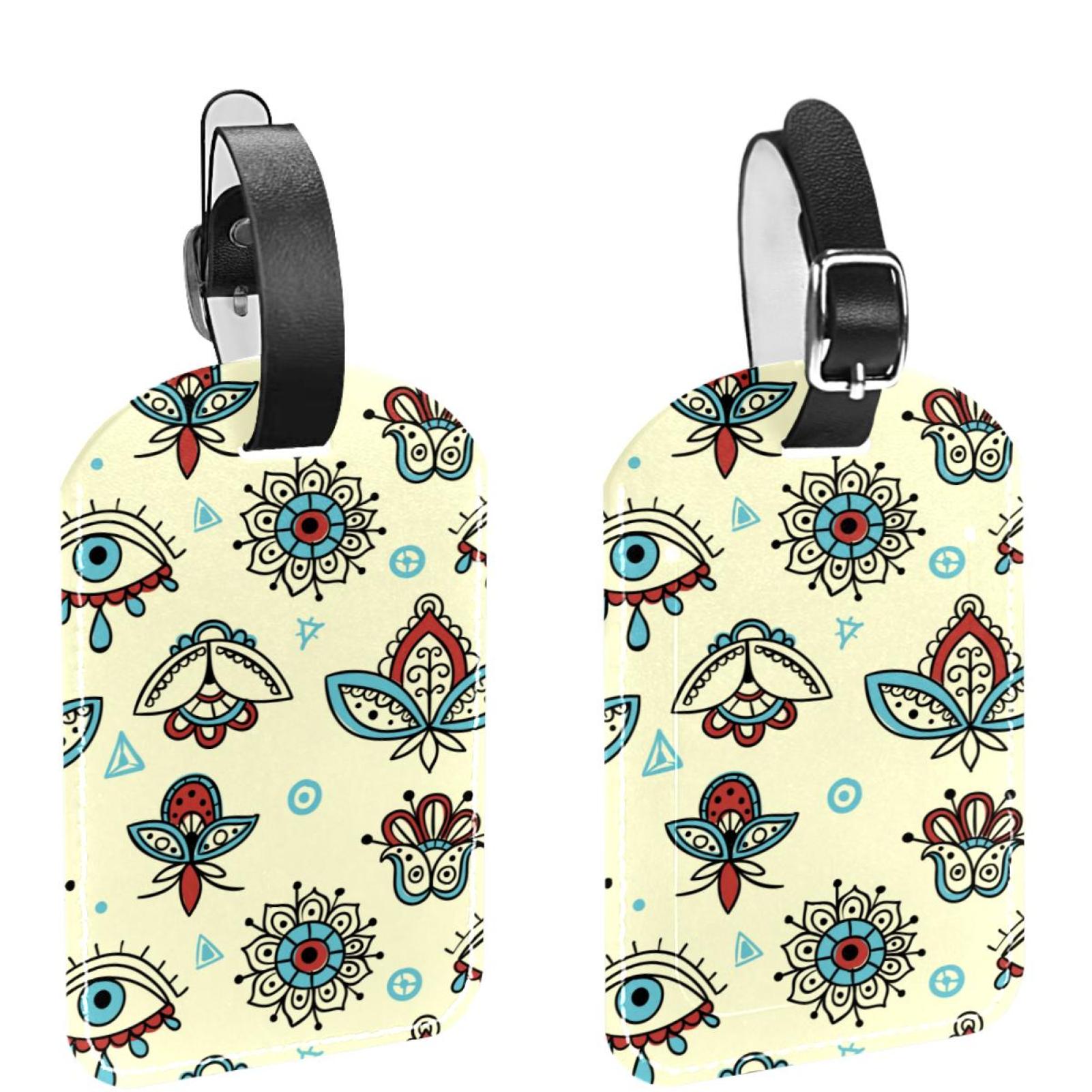 Square 2Pack PU Leather Boho Ethnic Cruise Luggage Tag with Privacy ...
