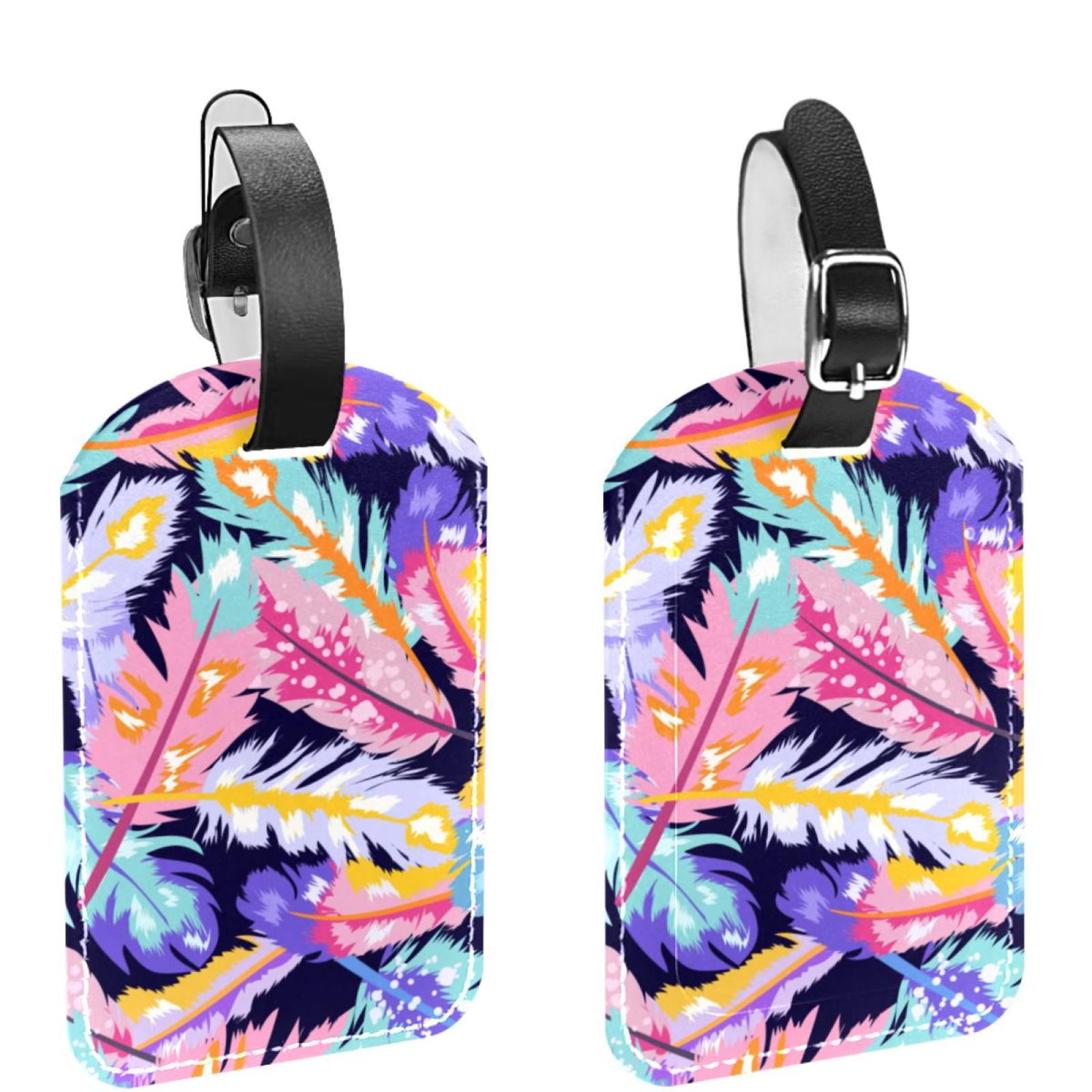 Square 2Pack PU Leather Boho Feather Cruise Luggage Tag with Privacy ...