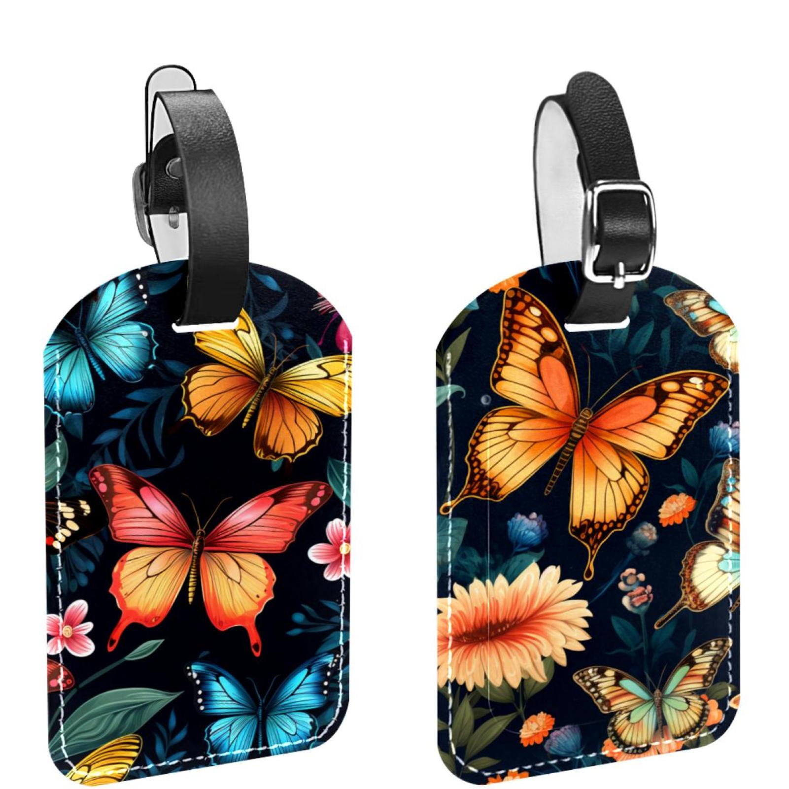 Square 2Pack PU Leather Butterfly Cruise Luggage Tag with Privacy Cover ...