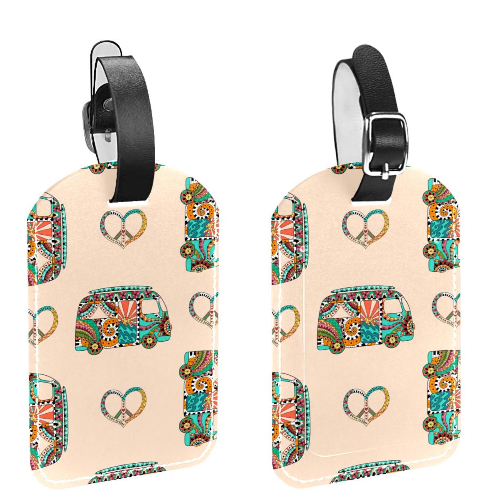 Square 2Pack PU Leather Camper Bus and Peace Cruise Luggage Tag with ...