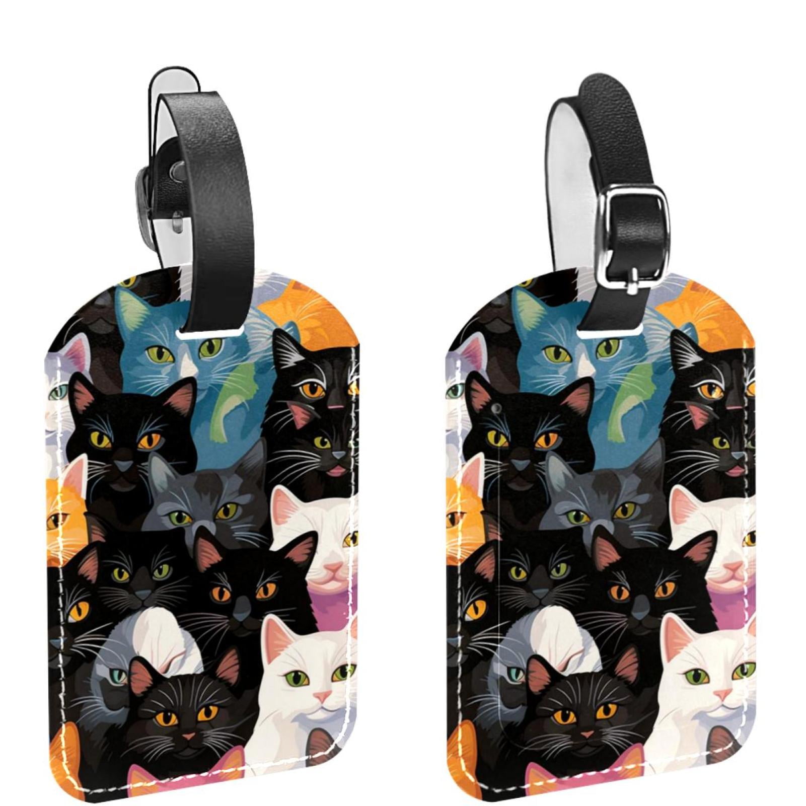 Square 2Pack PU Leather Cartoon Cat Cruise Luggage Tag with Privacy ...