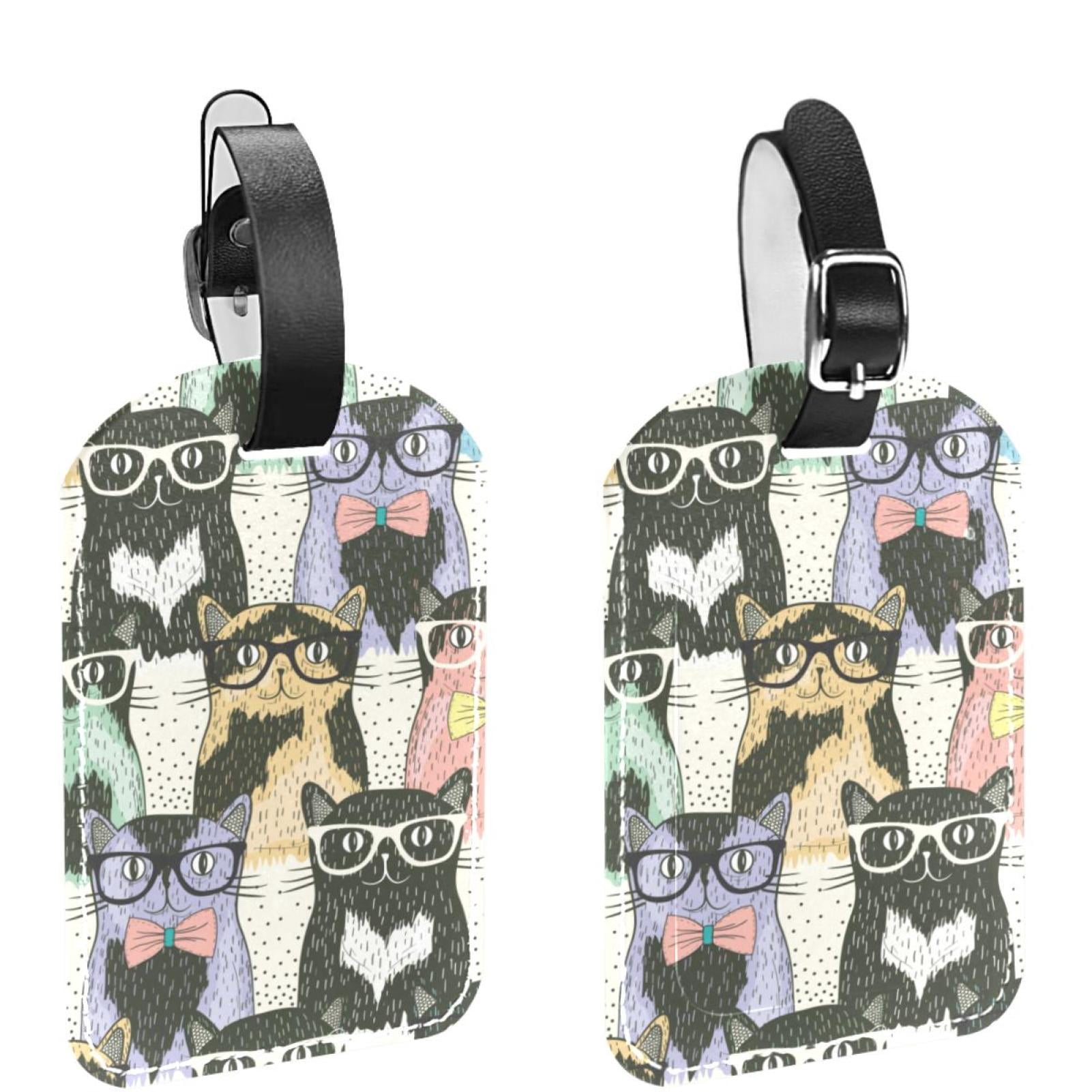 Square 2Pack PU Leather Cartoon Cats Cruise Luggage Tag with Privacy ...