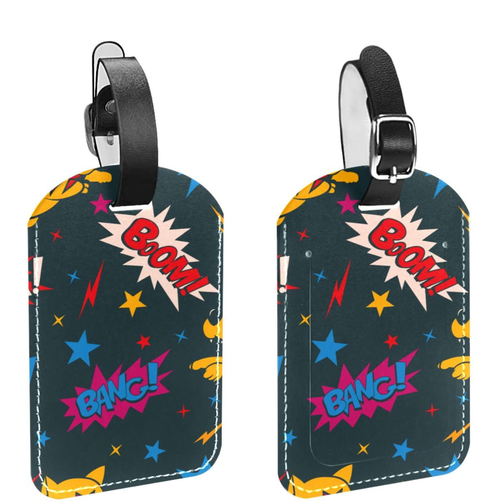 Square 2Pack PU Leather Cartoon Cats and Dogs Cruise Luggage Tag with ...