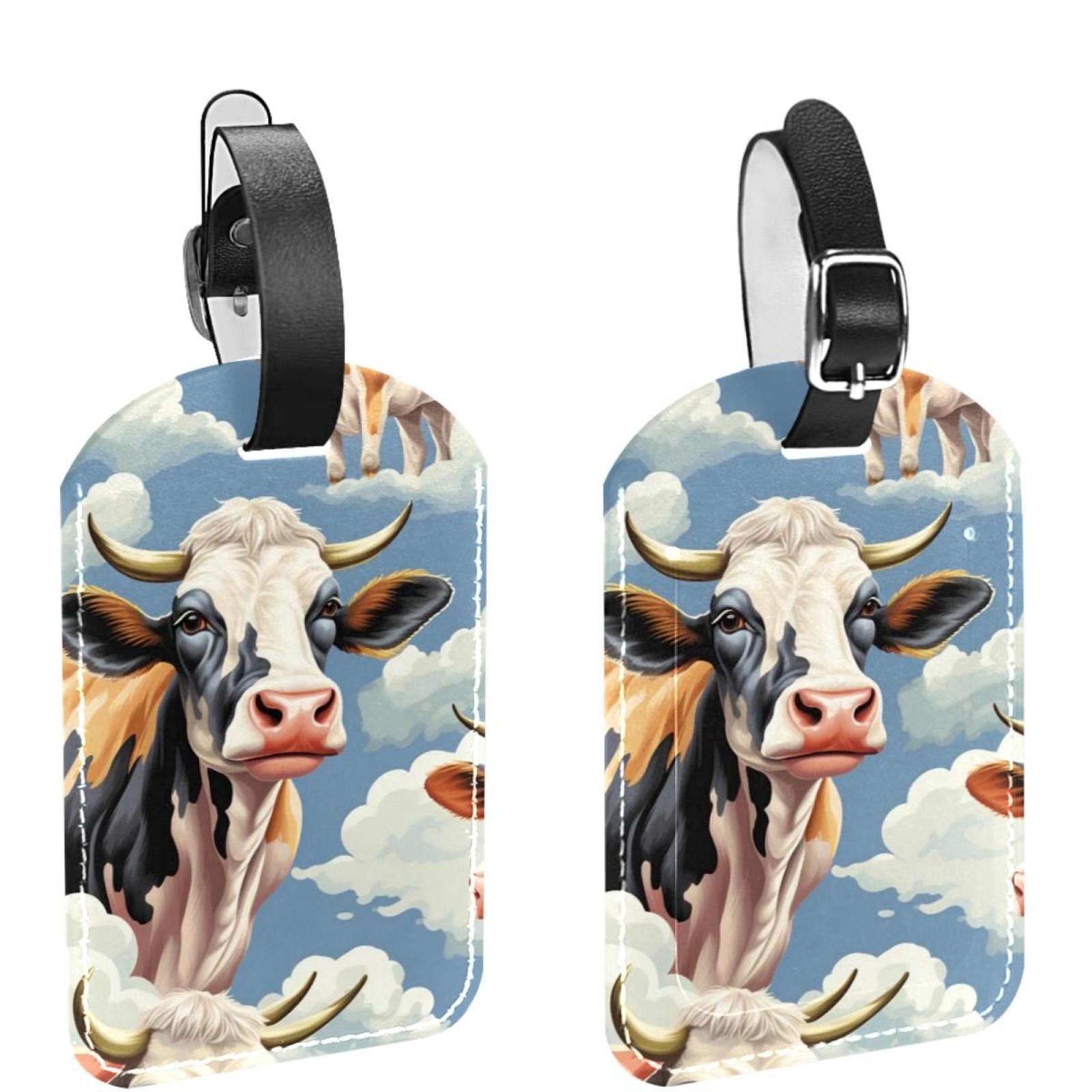 Square 2Pack PU Leather Cartoon Cow Cruise Luggage Tag with Privacy ...