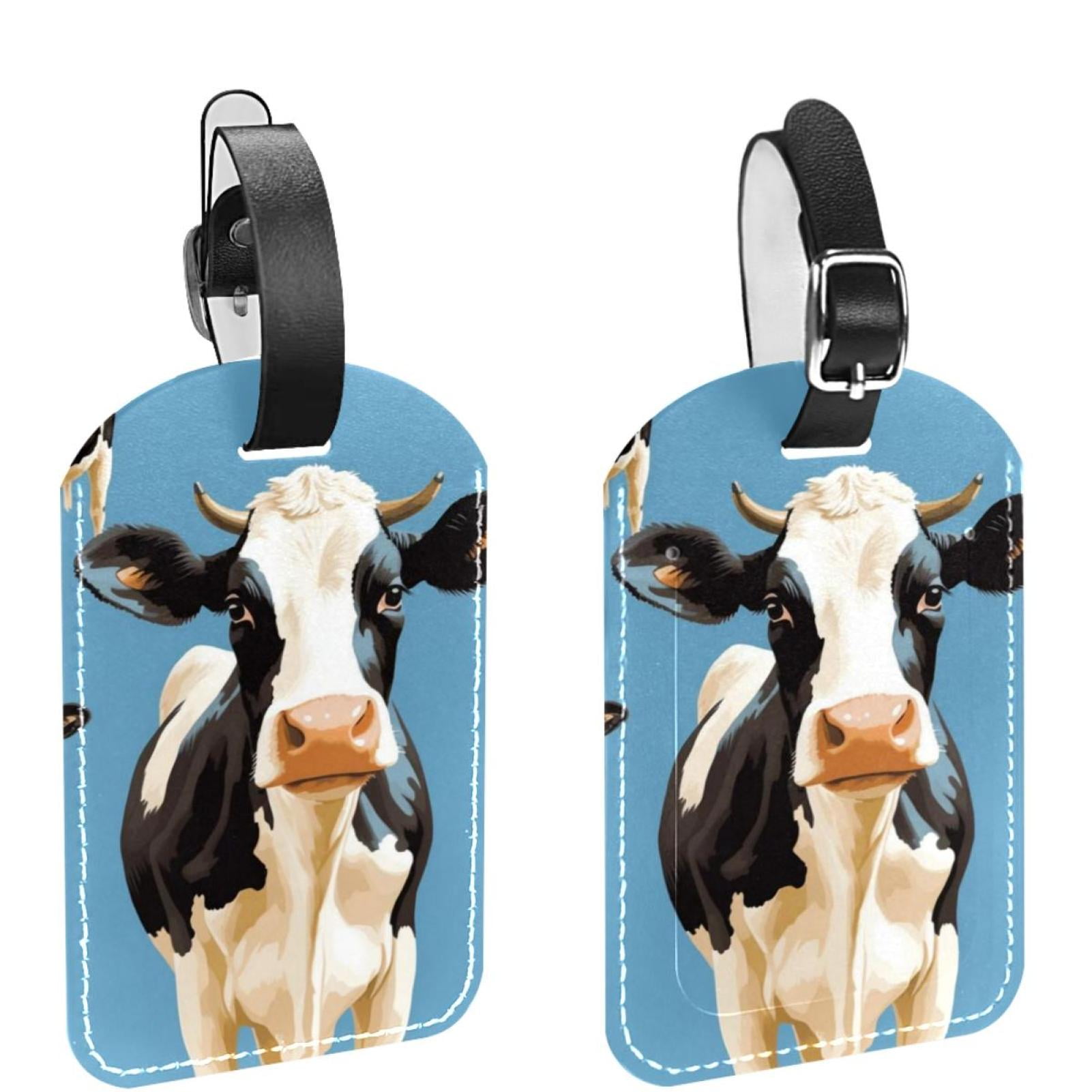 Square 2Pack PU Leather Cartoon Cow Cruise Luggage Tag with Privacy ...