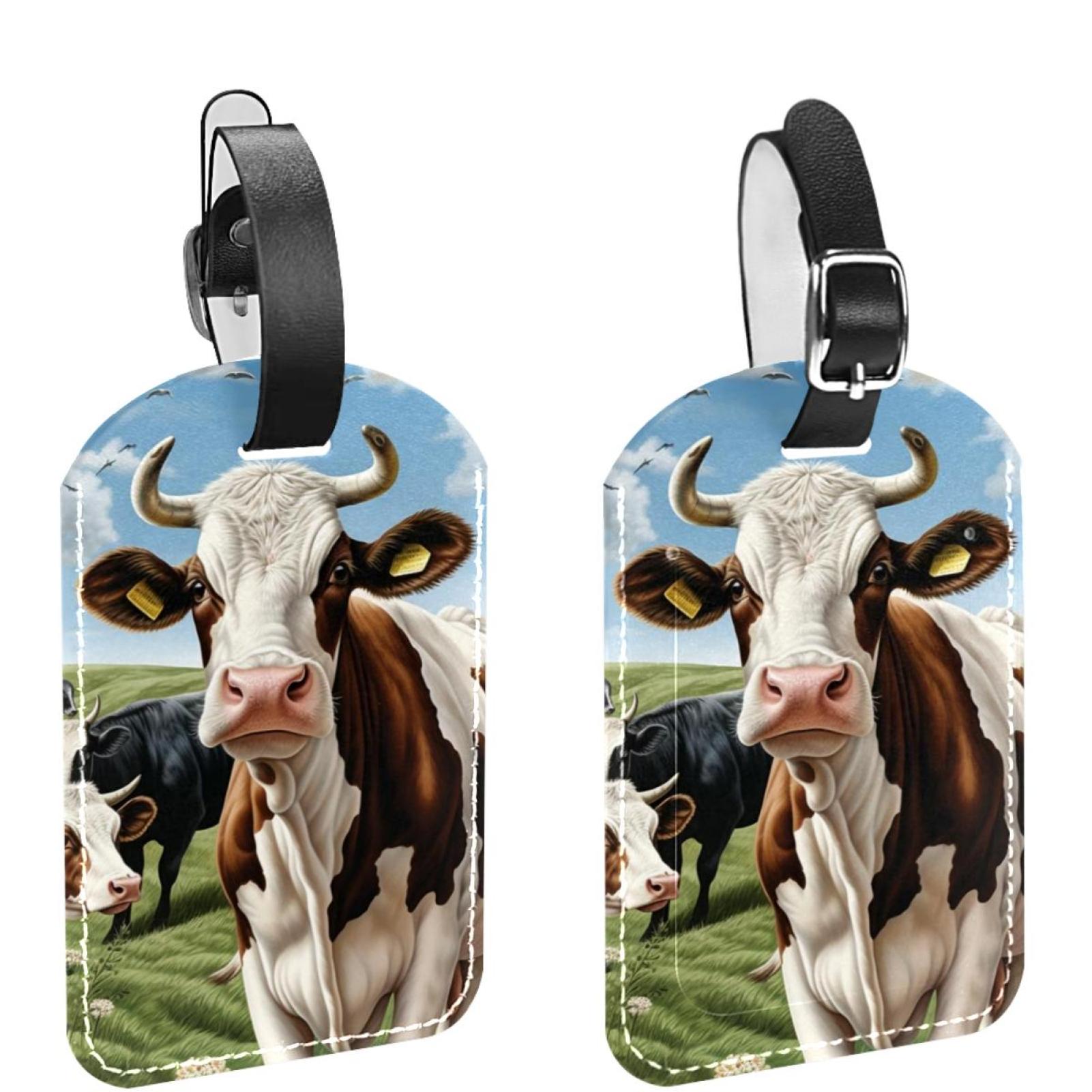 Square 2Pack PU Leather Cartoon Cow Cruise Luggage Tag with Privacy ...