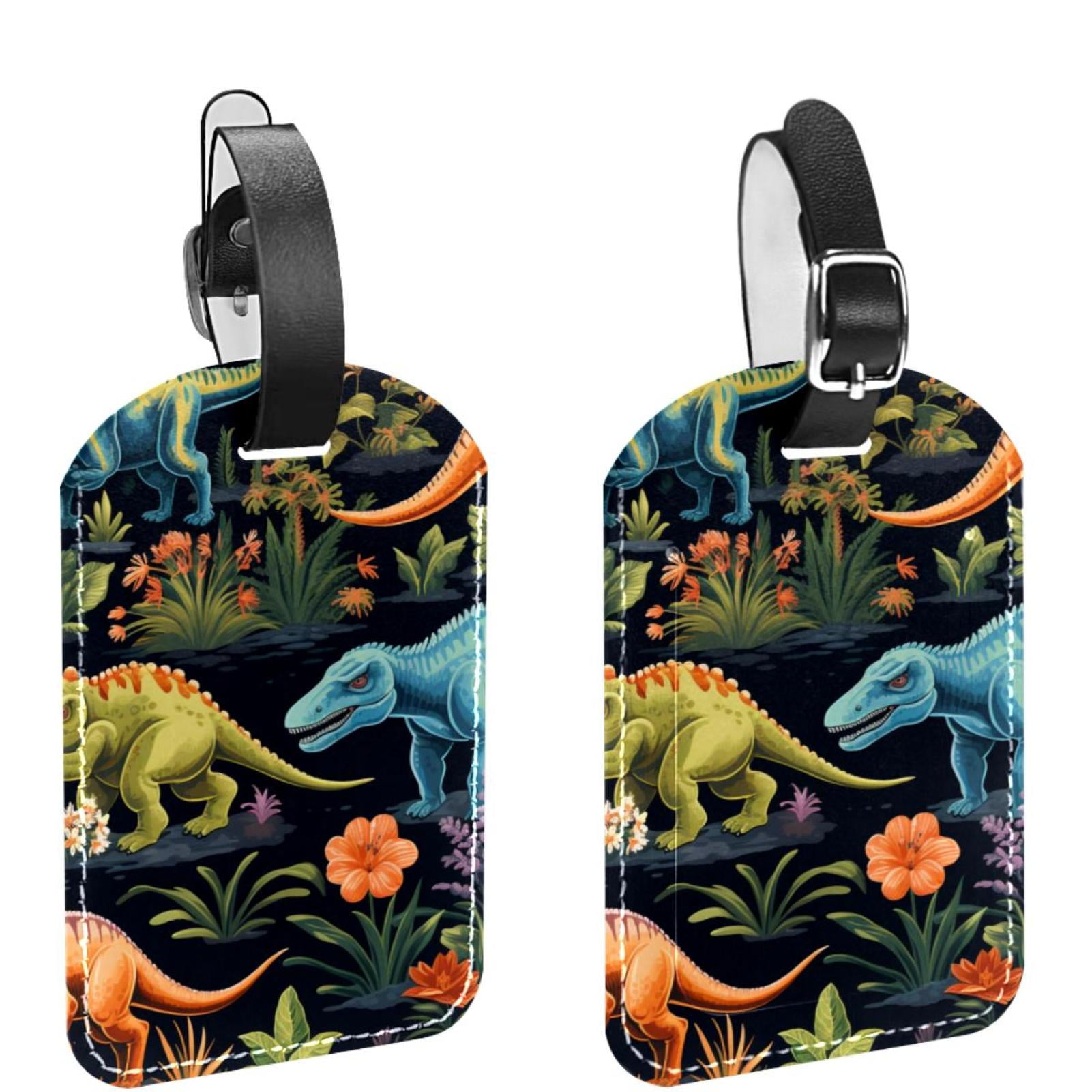 Square 2Pack PU Leather Cartoon Dinosaur Cruise Luggage Tag with ...