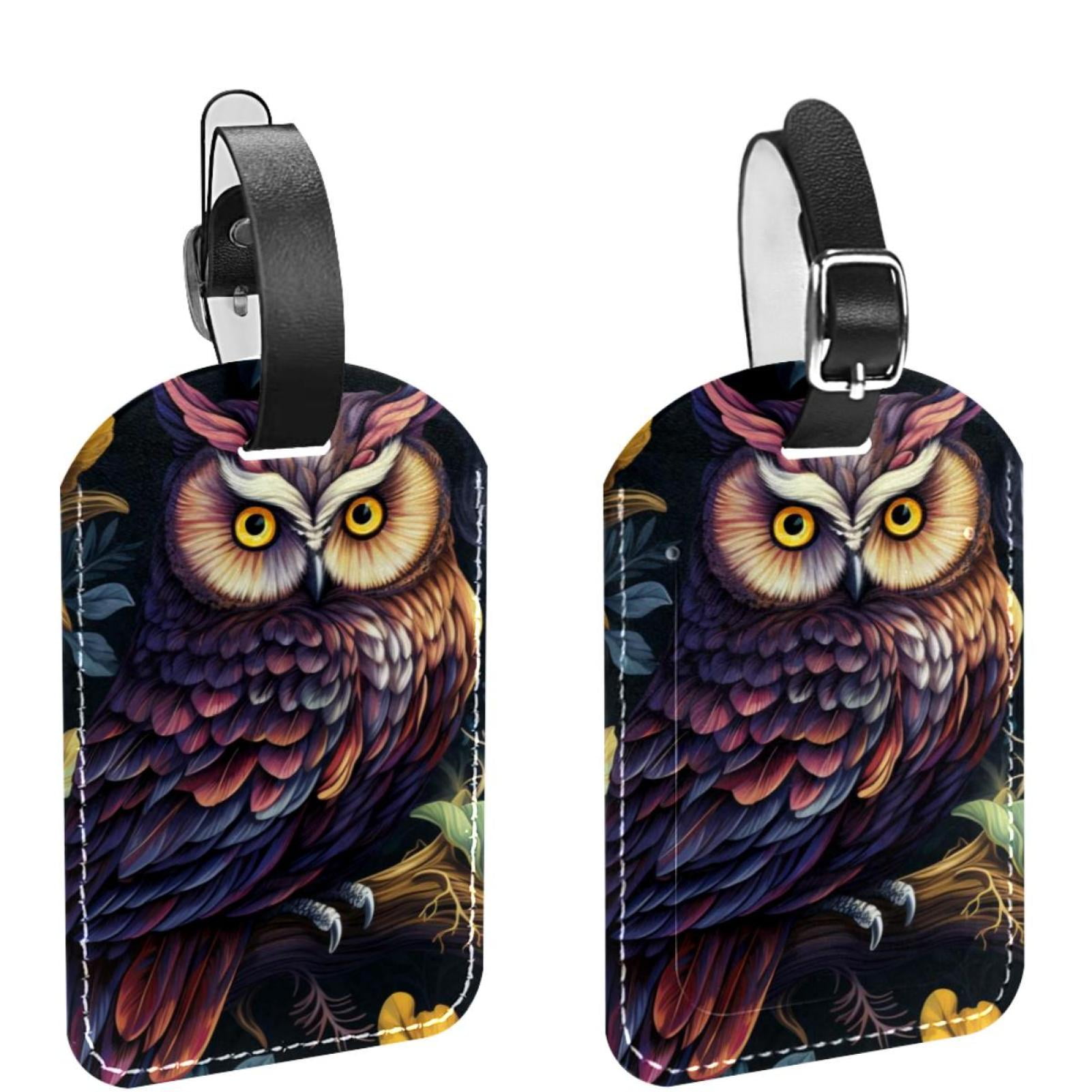 Square 2Pack PU Leather Cartoon Owl Cruise Luggage Tag with Privacy ...