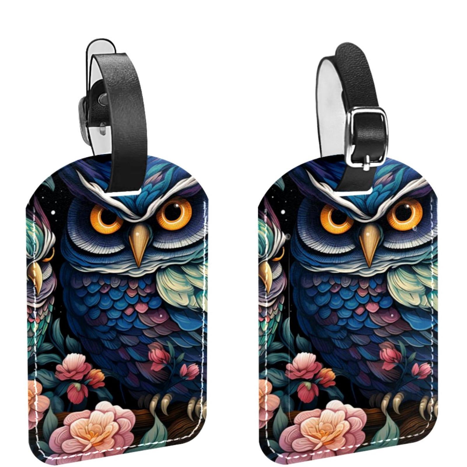 Square 2Pack PU Leather Cartoon Owl Cruise Luggage Tag with Privacy ...