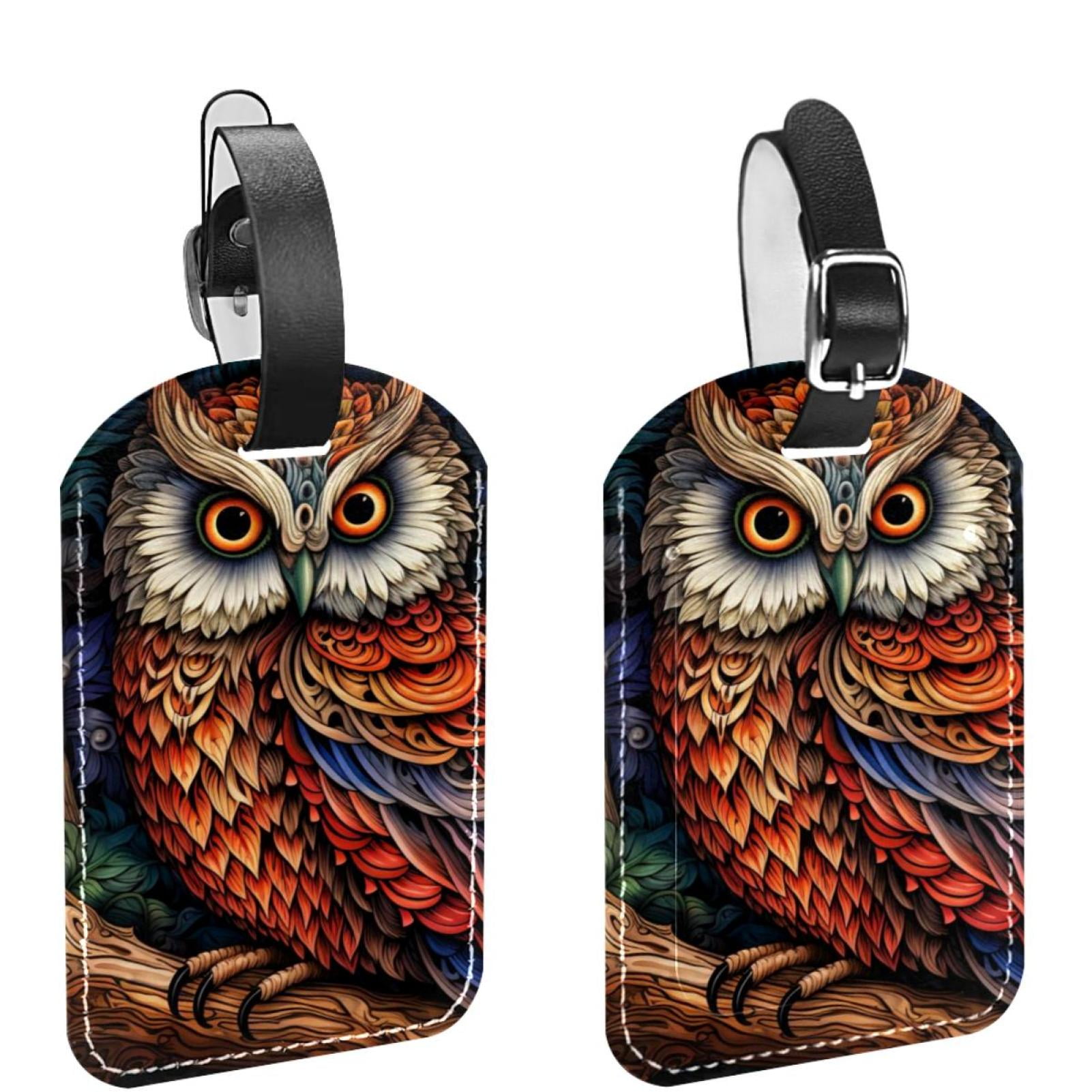 Square 2Pack PU Leather Cartoon Owl Cruise Luggage Tag with Privacy ...