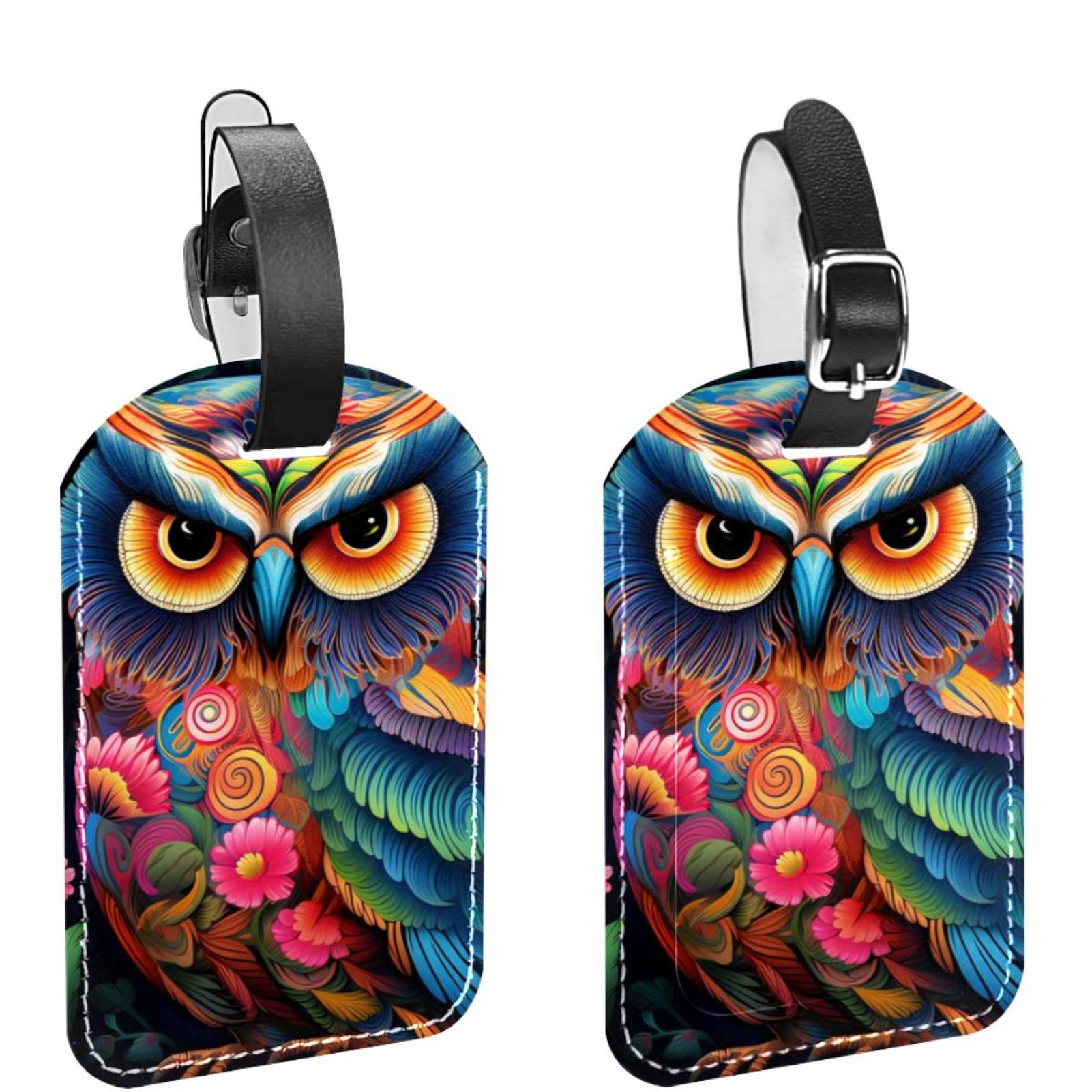 Square 2Pack PU Leather Cartoon Owl Cruise Luggage Tag with Privacy ...