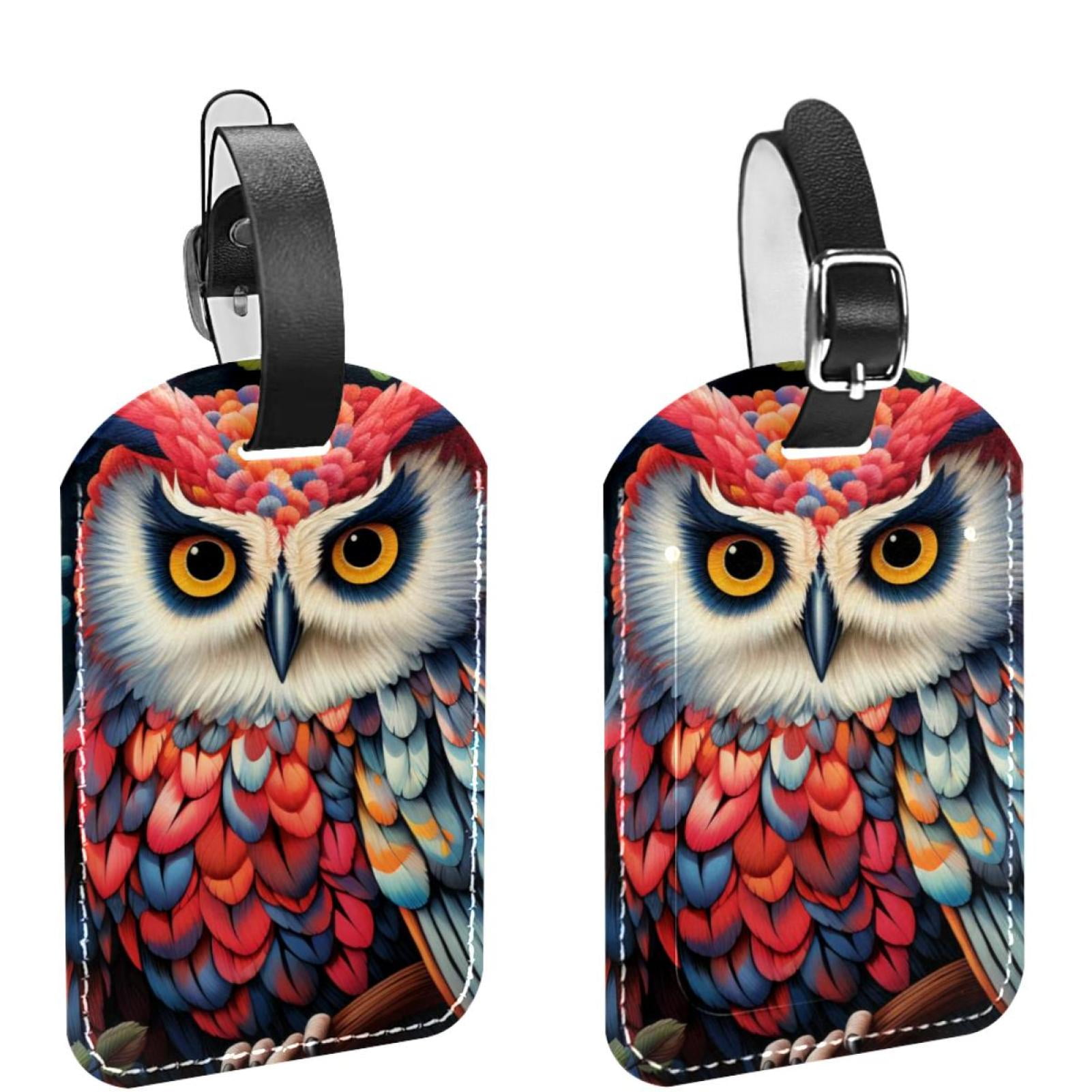 Square 2Pack PU Leather Cartoon Owl Cruise Luggage Tag with Privacy ...
