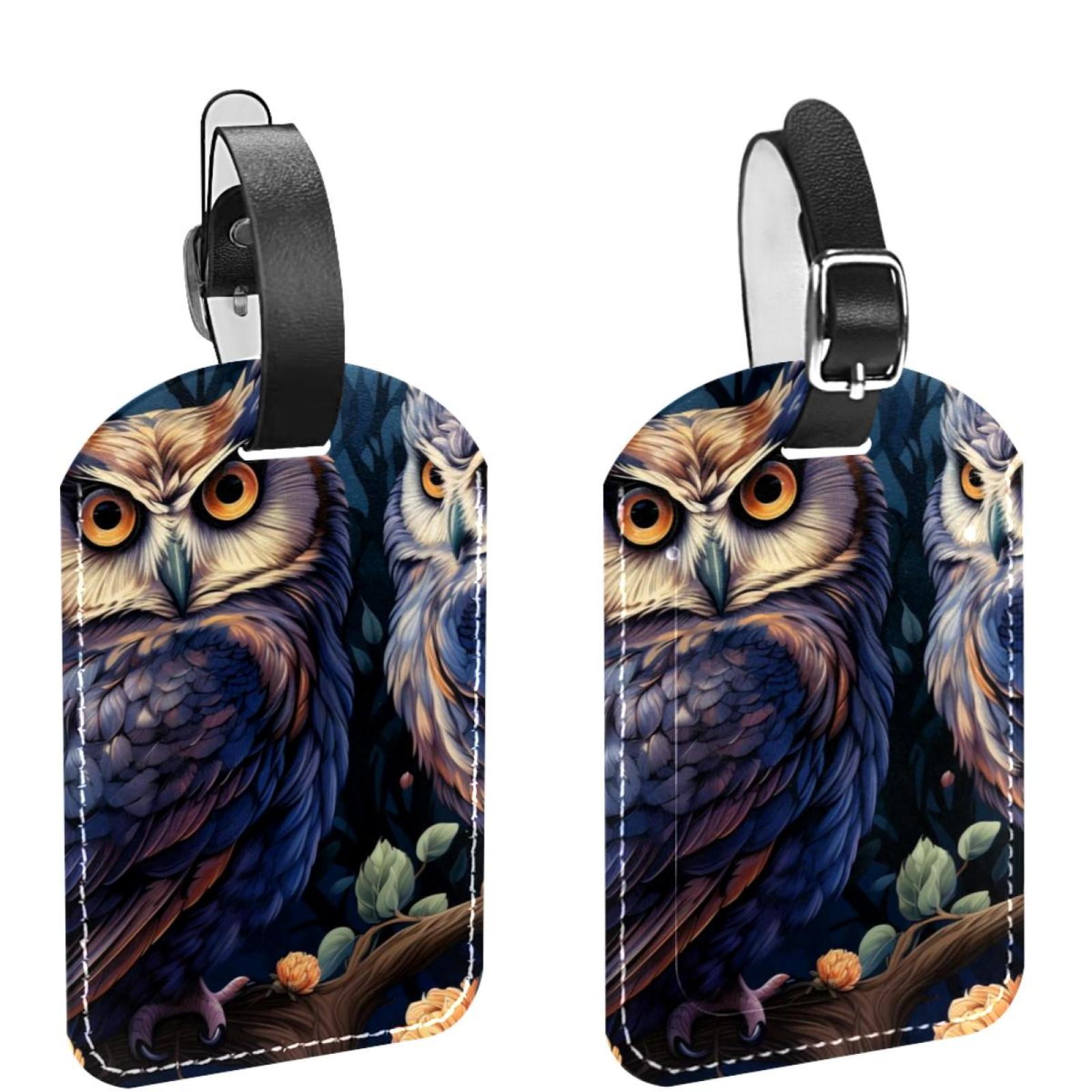 Square 2Pack PU Leather Cartoon Owl Cruise Luggage Tag with Privacy ...