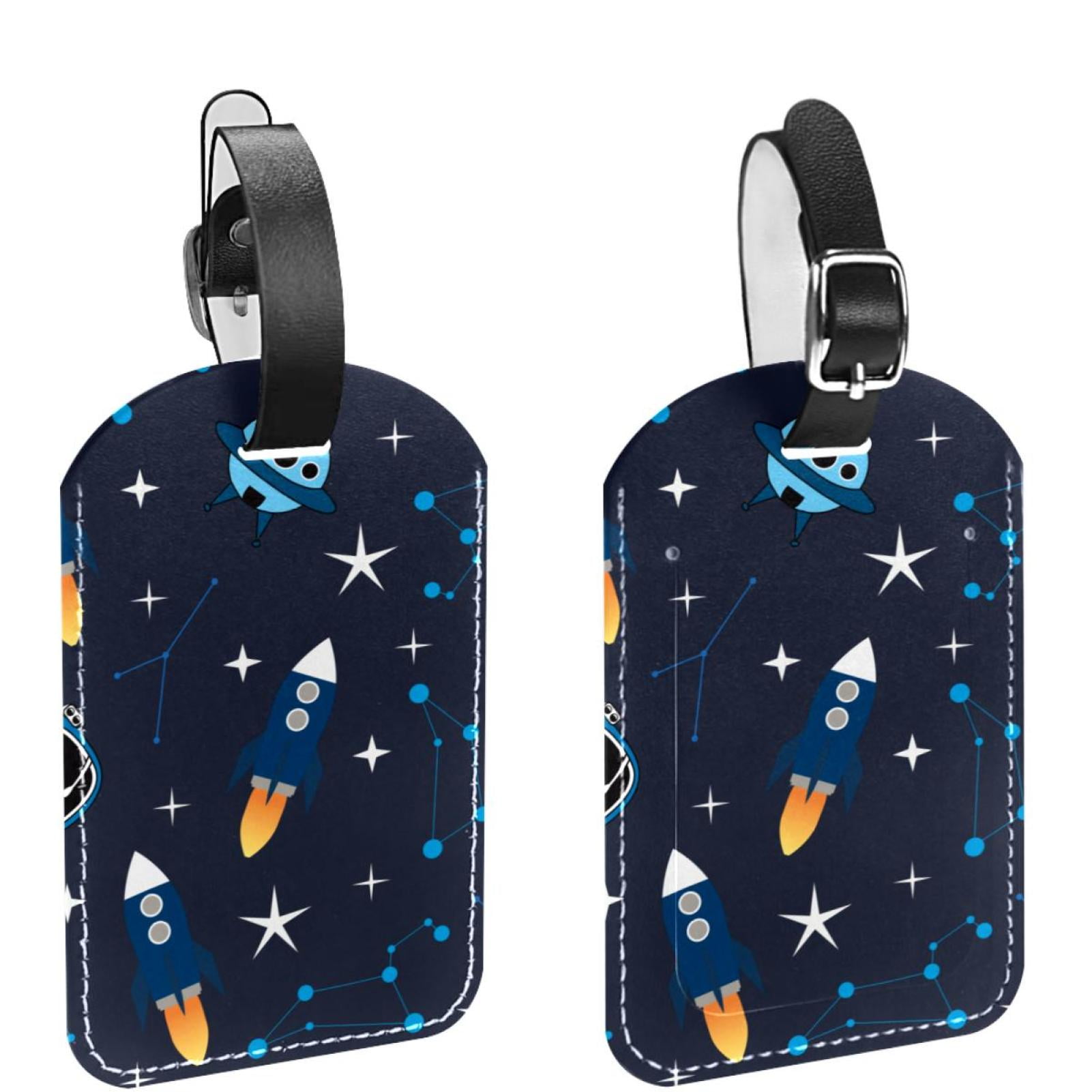 Square 2Pack PU Leather Cartoon Rocket Cruise Luggage Tag with Privacy ...