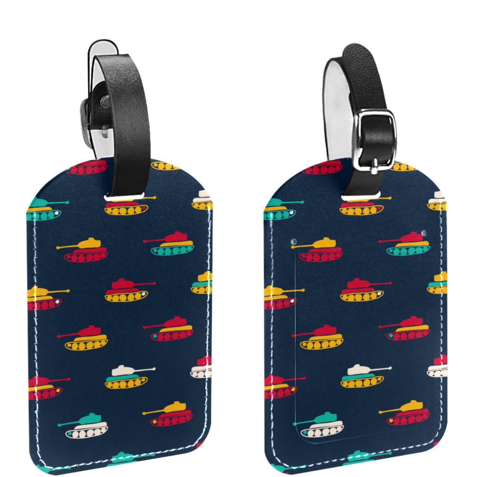 Square 2Pack PU Leather Cartoon Tanks Cruise Luggage Tag with Privacy ...