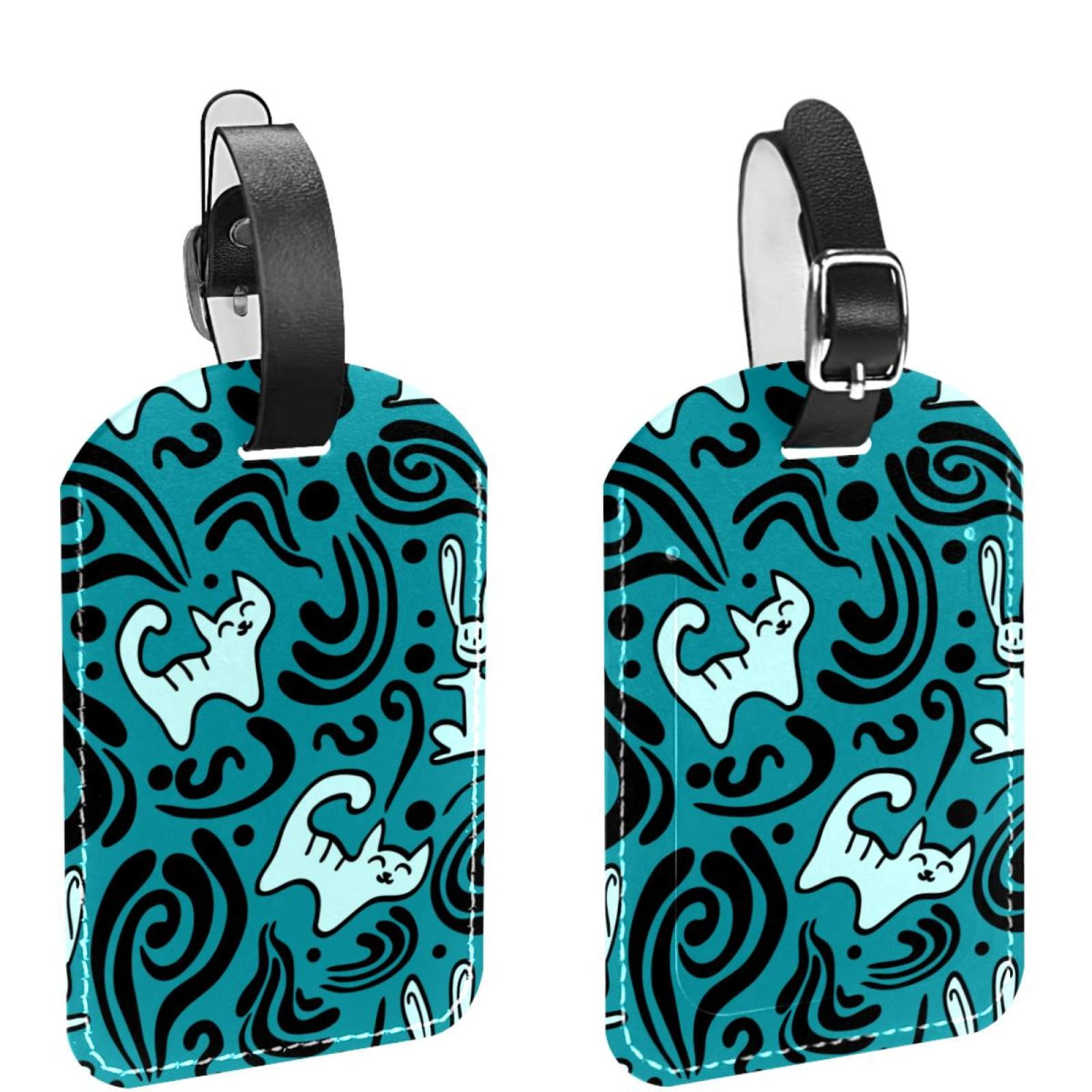 Square 2Pack PU Leather Cat Cruise Luggage Tag with Privacy Cover and ...