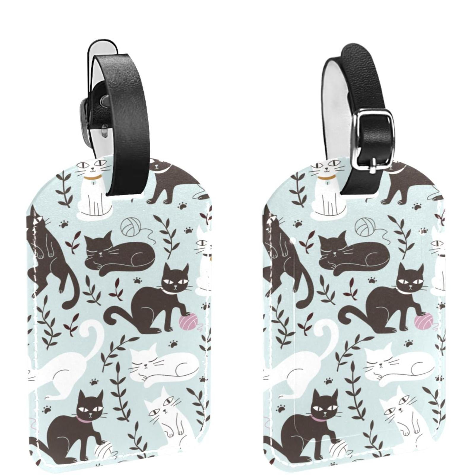 Square 2Pack PU Leather Cats in Doodle Style Cruise Luggage Tag with ...