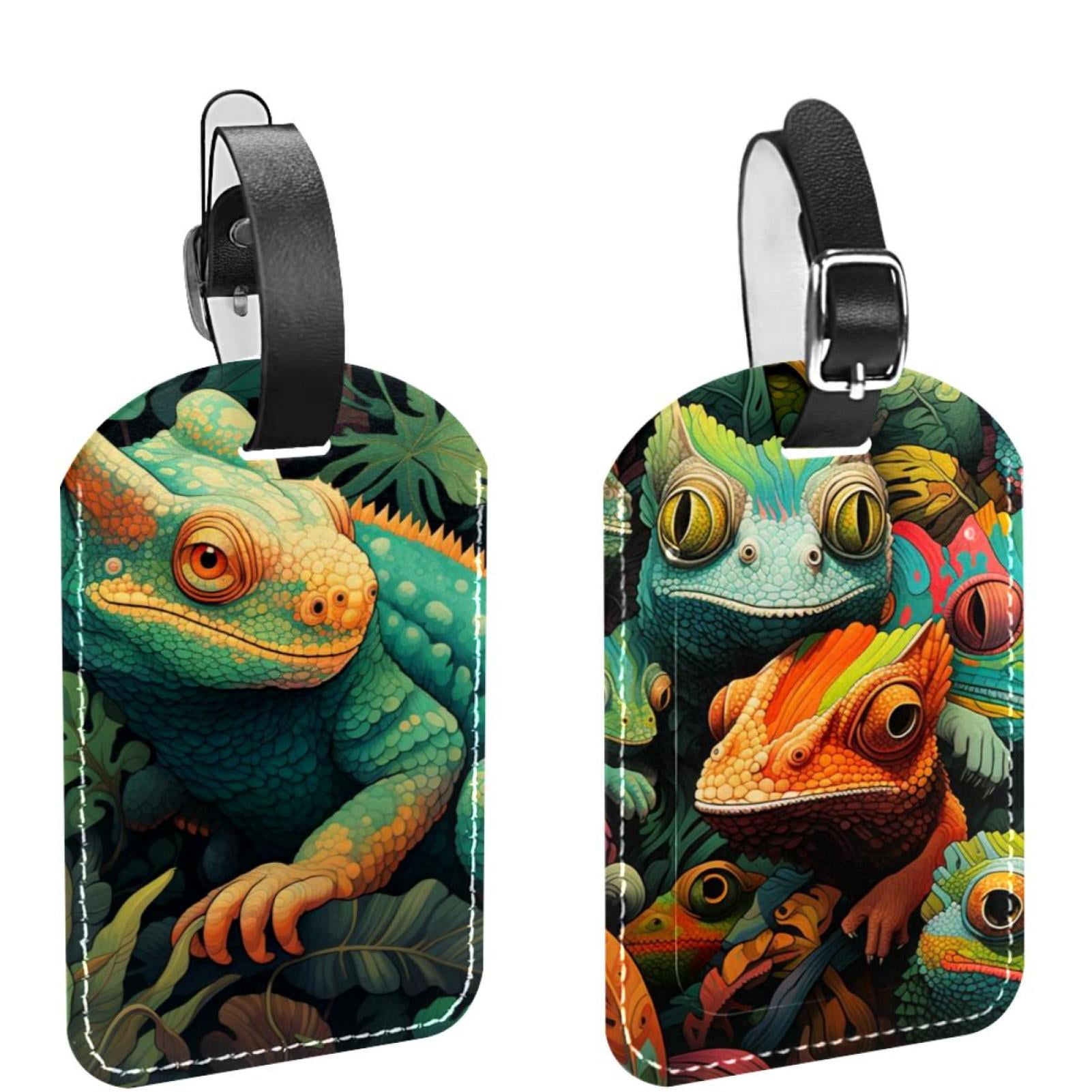 Square 2Pack PU Leather Chameleon Cruise Luggage Tag with Privacy Cover ...