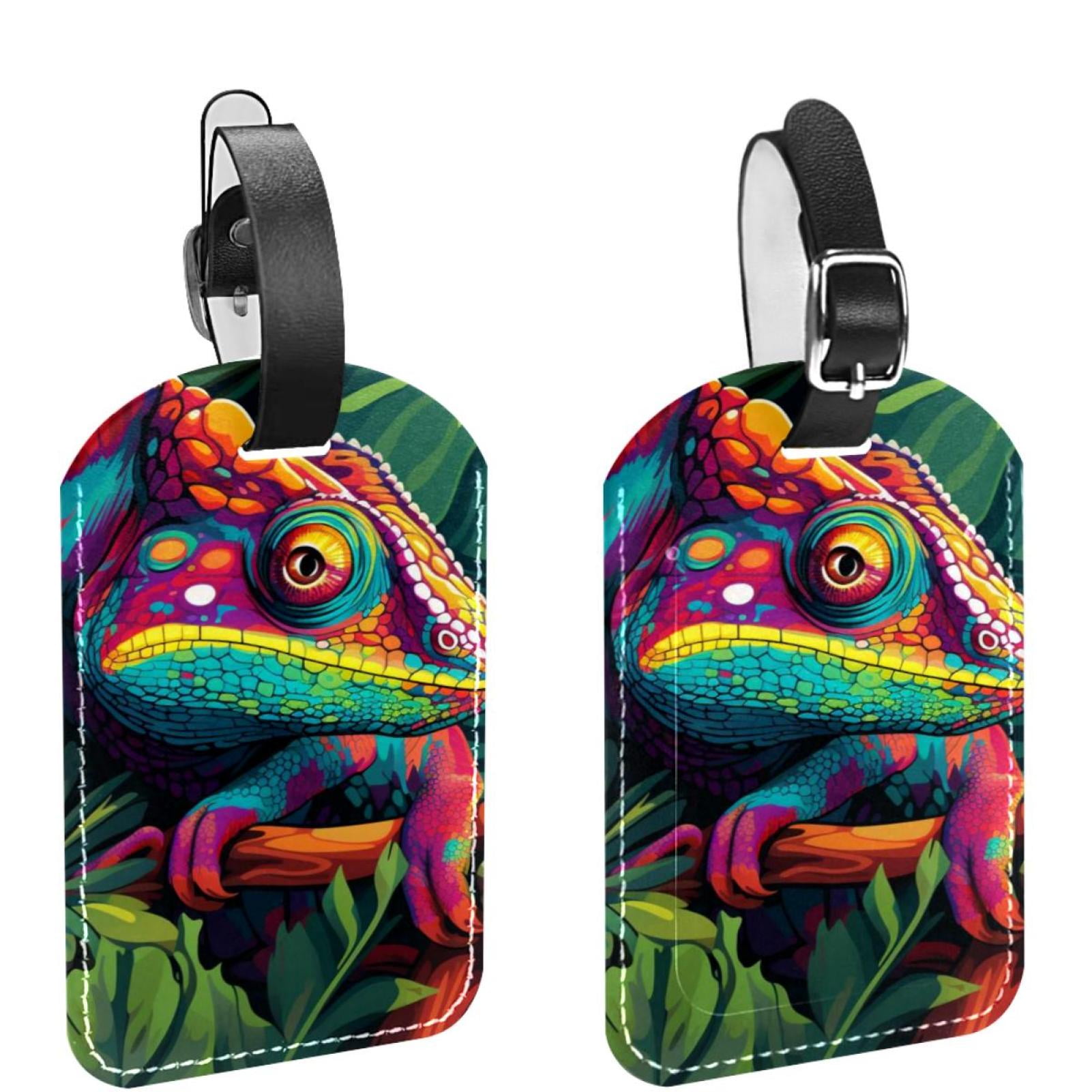 Square 2Pack PU Leather Chameleon Cruise Luggage Tag with Privacy Cover ...