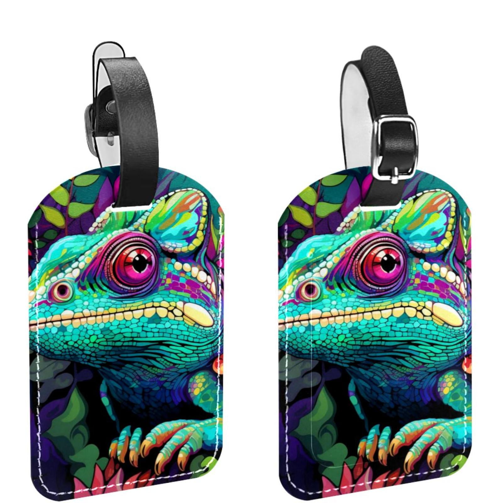 Square 2Pack PU Leather Chameleon Cruise Luggage Tag with Privacy Cover ...