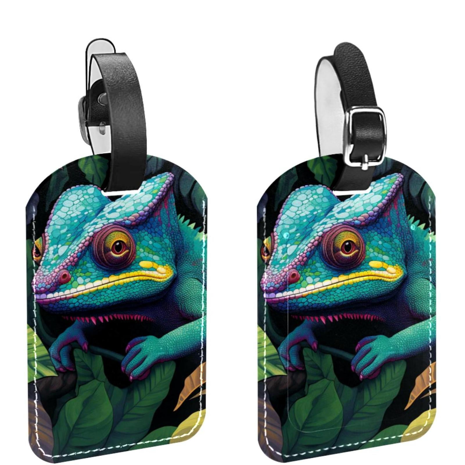 Square 2Pack PU Leather Chameleon Cruise Luggage Tag with Privacy Cover ...