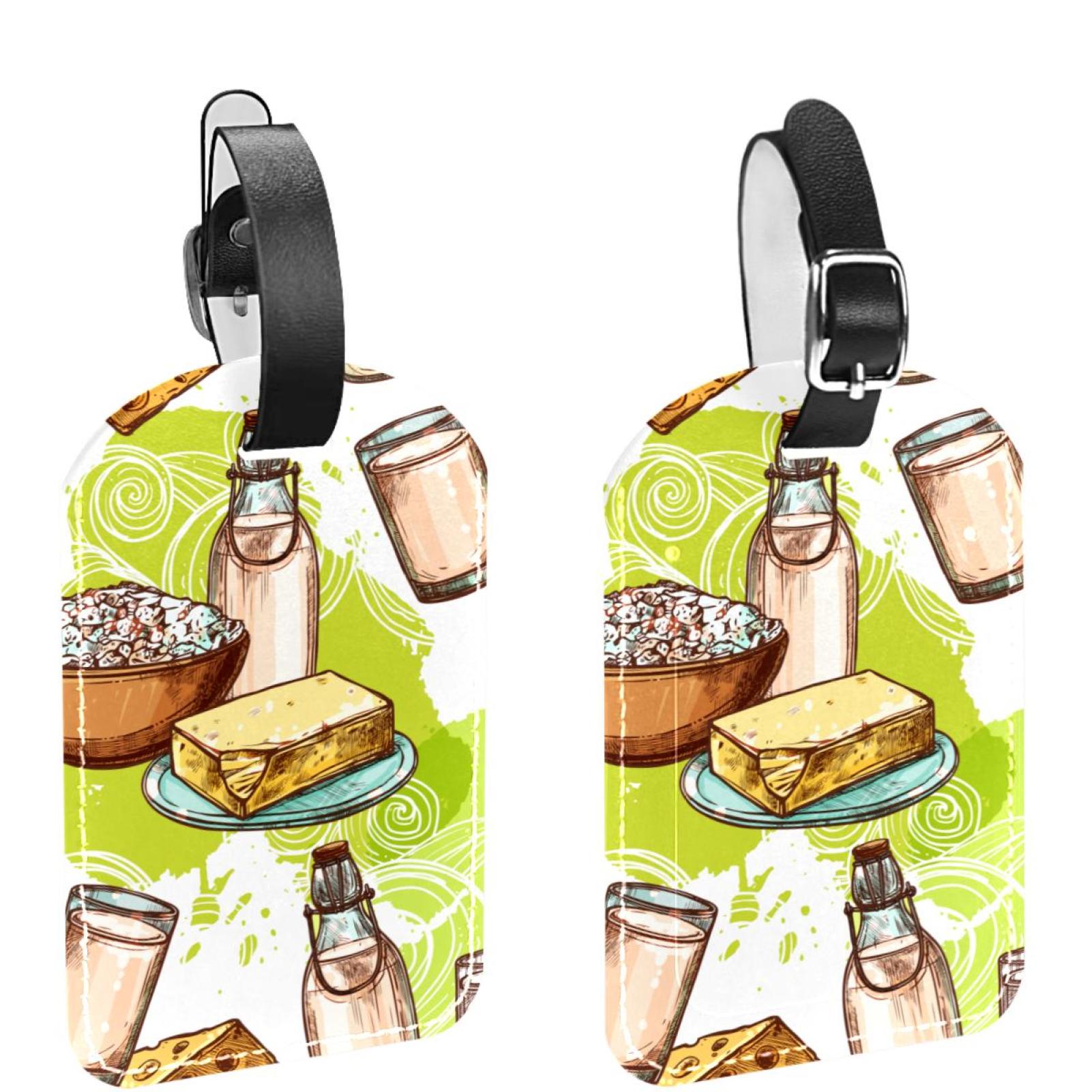 Square 2Pack PU Leather Cheese and Milk Cruise Luggage Tag with Privacy ...