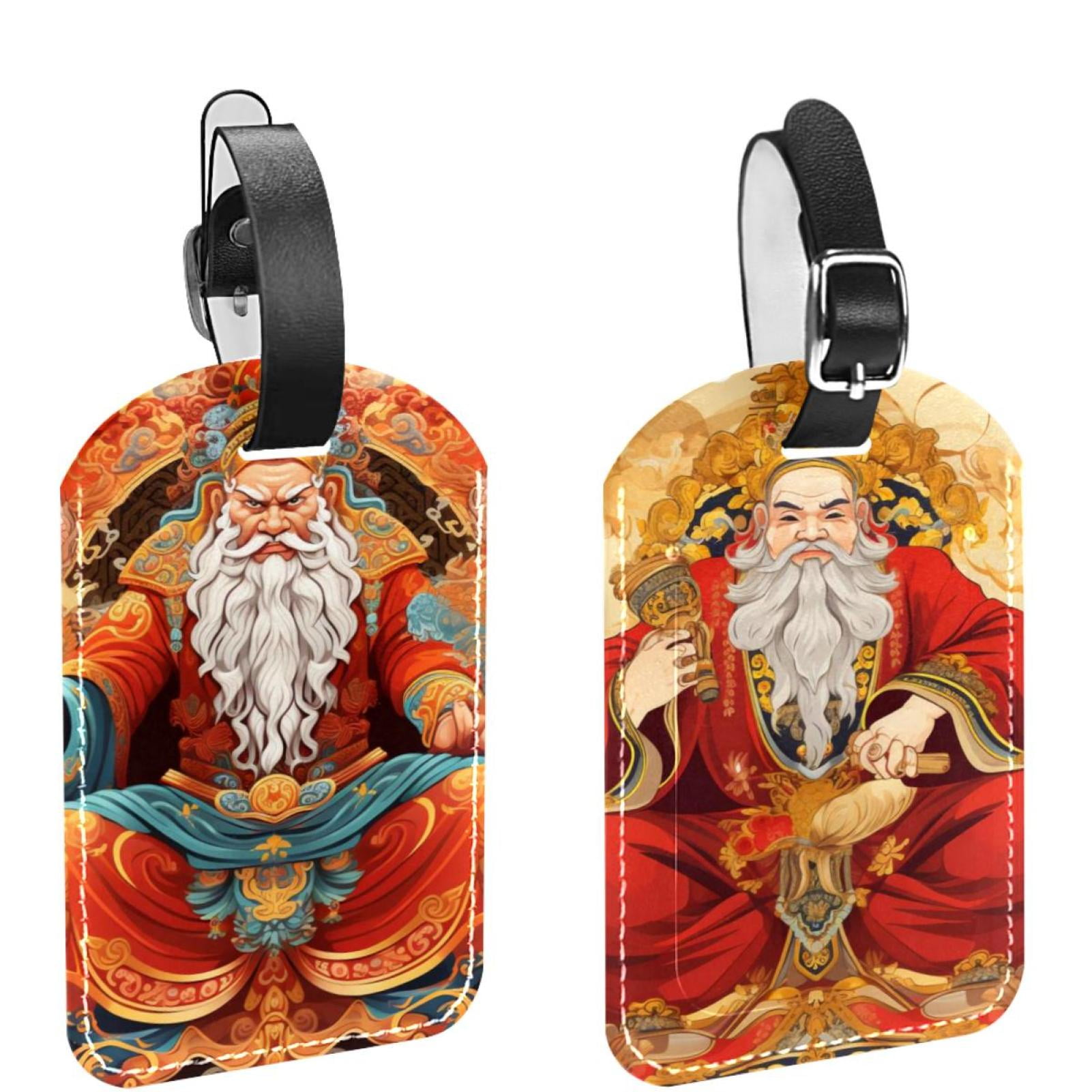 Square 2Pack PU Leather Chinese God of Wealth Cruise Luggage Tag with ...