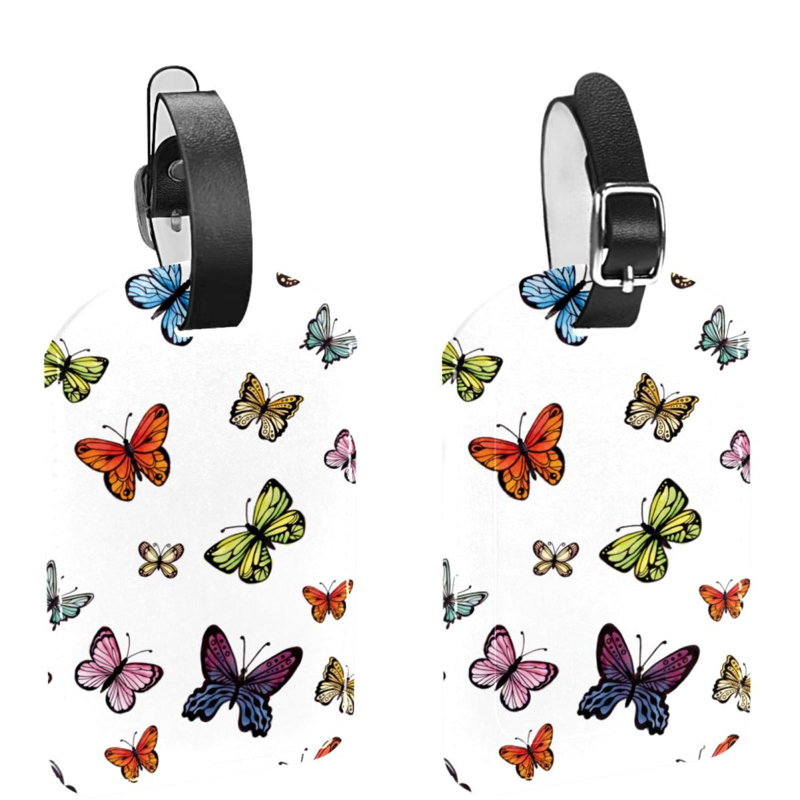 Square 2Pack PU Leather Colorful Butterflies Print Cruise Luggage Tag ...