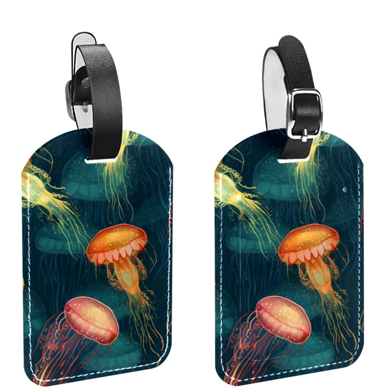 Square 2Pack PU Leather Colorful Jellyfish Cruise Luggage Tag with ...