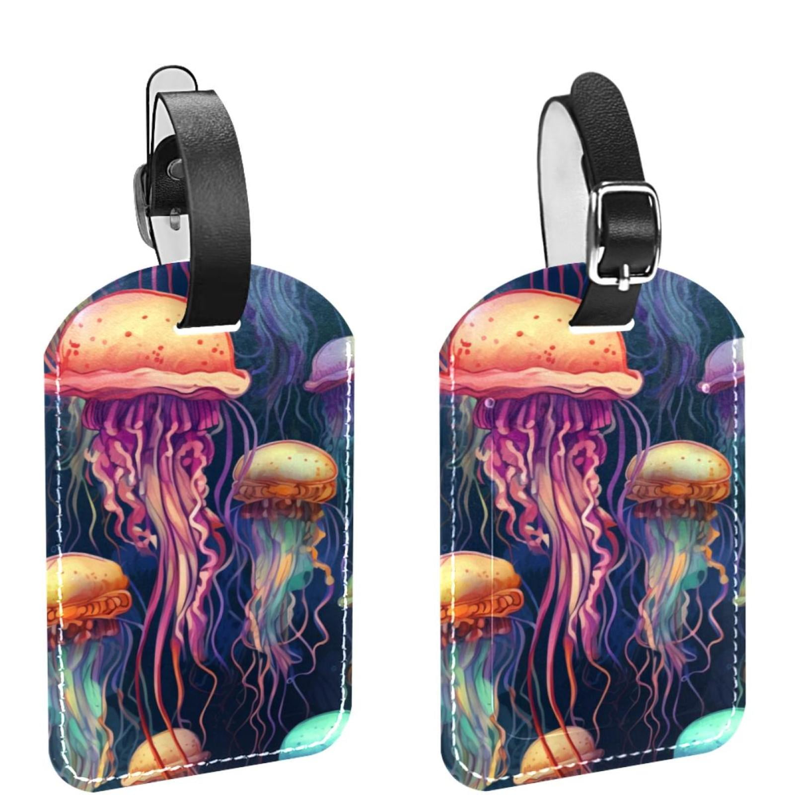 Square 2Pack PU Leather Colorful Jellyfish Cruise Luggage Tag with ...