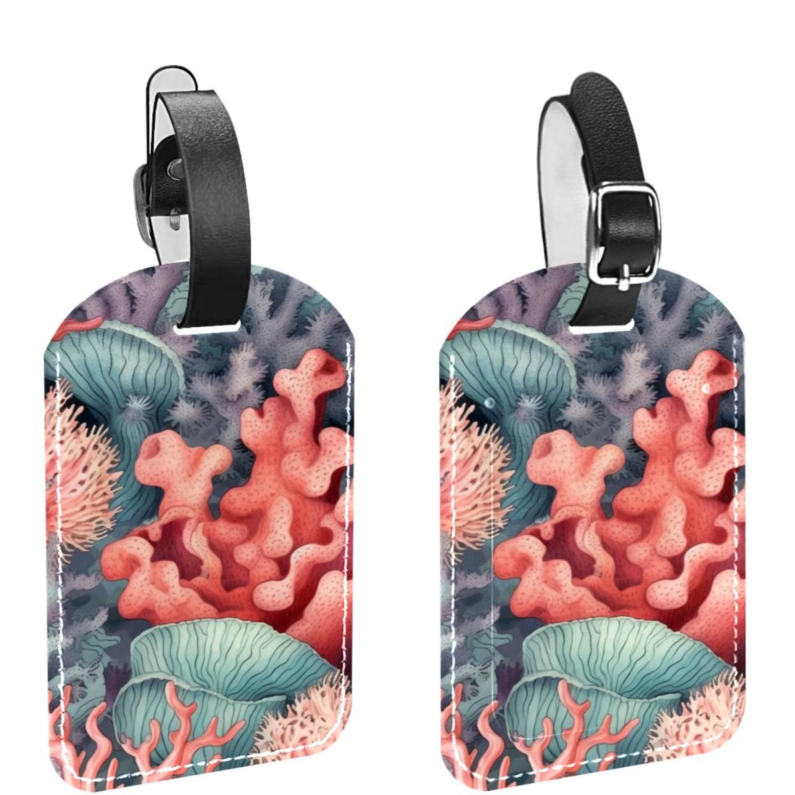 Square 2Pack PU Leather Coral Cruise Luggage Tag with Privacy Cover and ...
