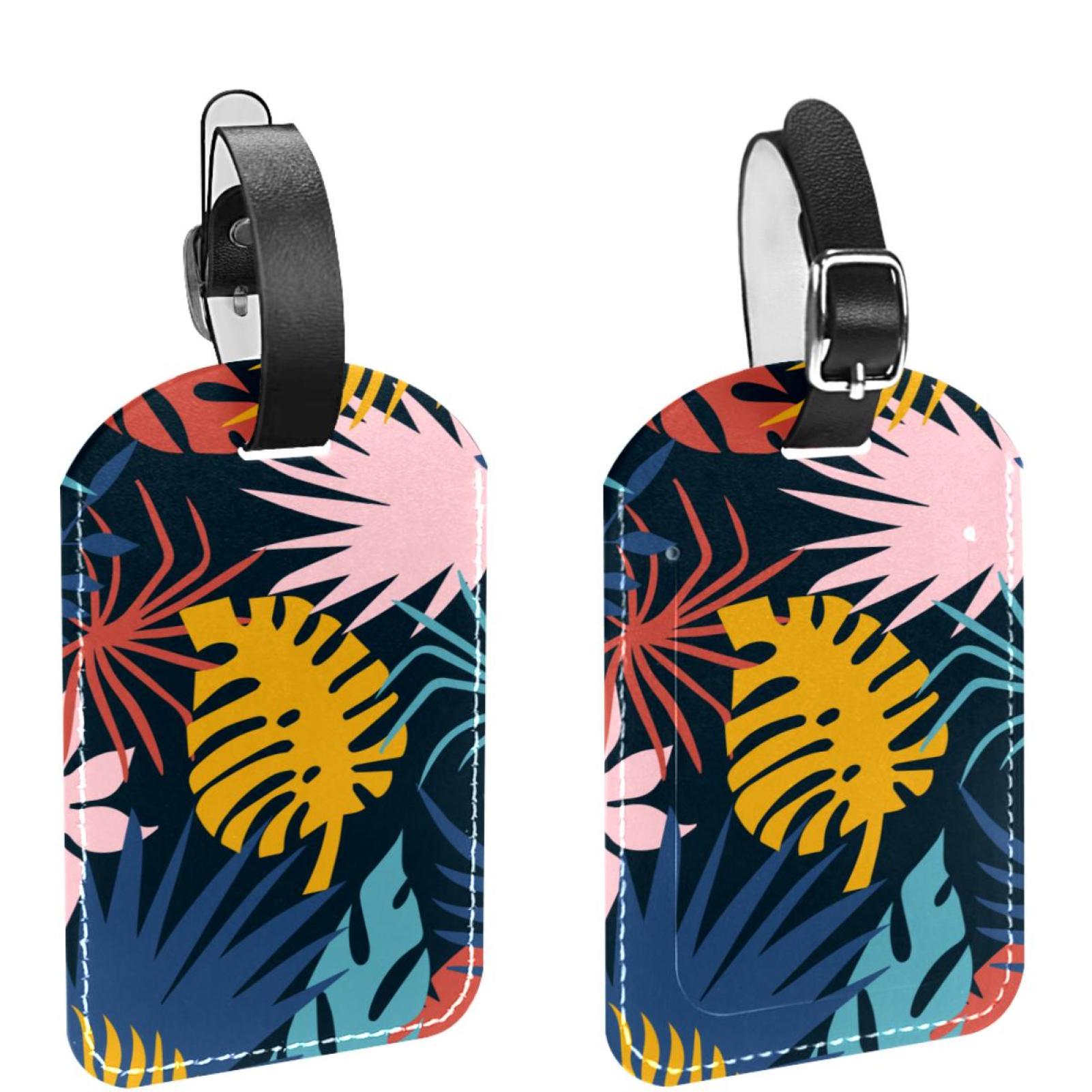 Square 2Pack PU Leather Coral Tropical Leaves Cruise Luggage Tag with ...