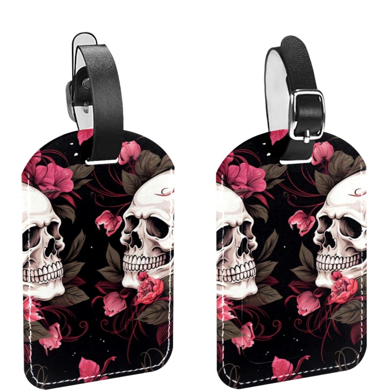 Square 2Pack PU Leather Couple Skulls Cruise Luggage Tag with Privacy ...