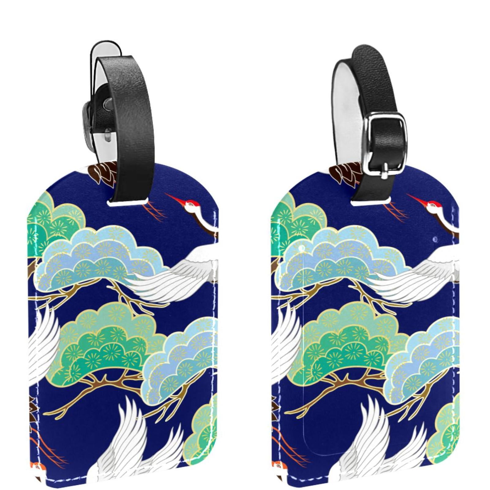 Square 2Pack PU Leather Crane Heron Cruise Luggage Tag with Privacy ...
