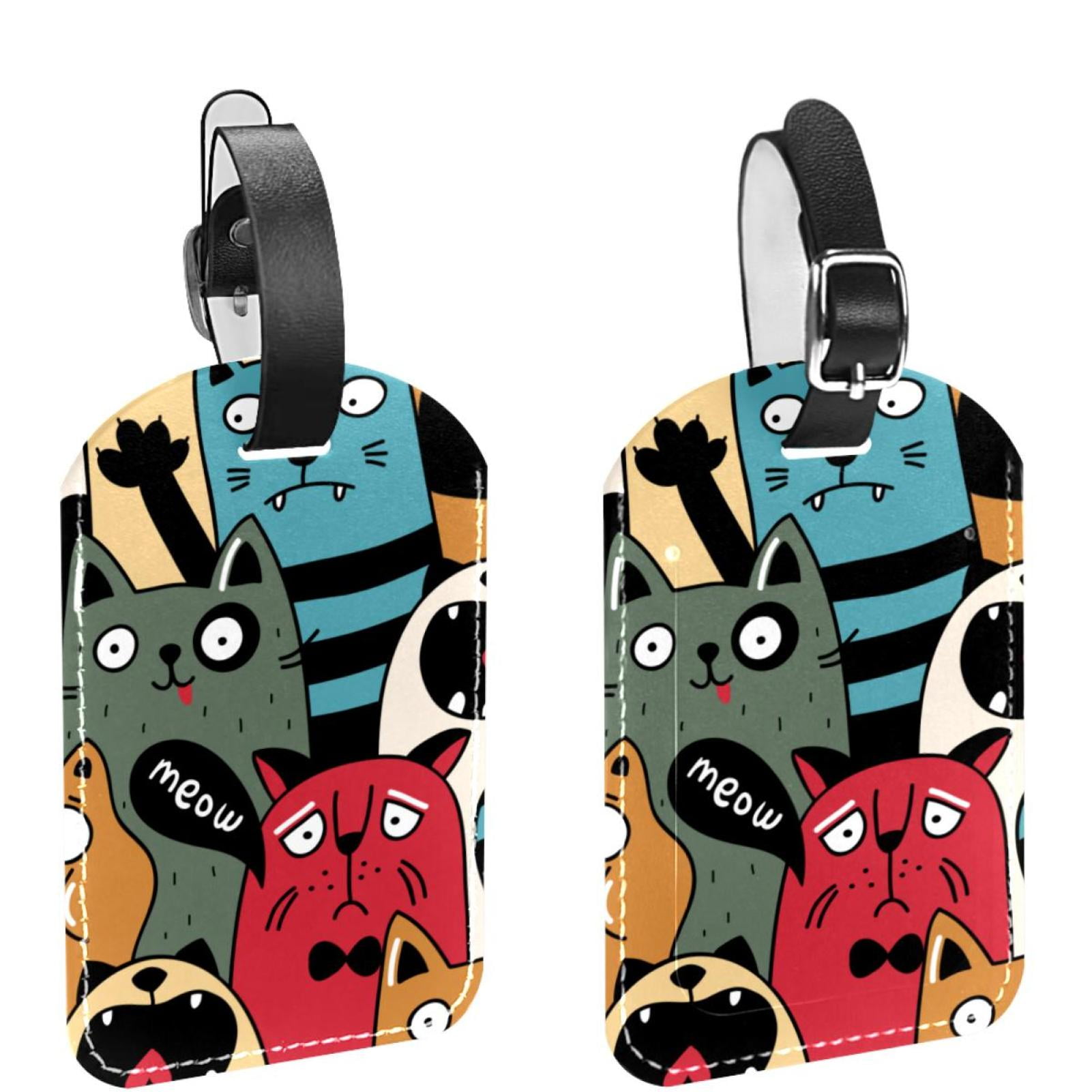 Square 2Pack PU Leather Cute Cats Cruise Luggage Tag with Privacy Cover ...