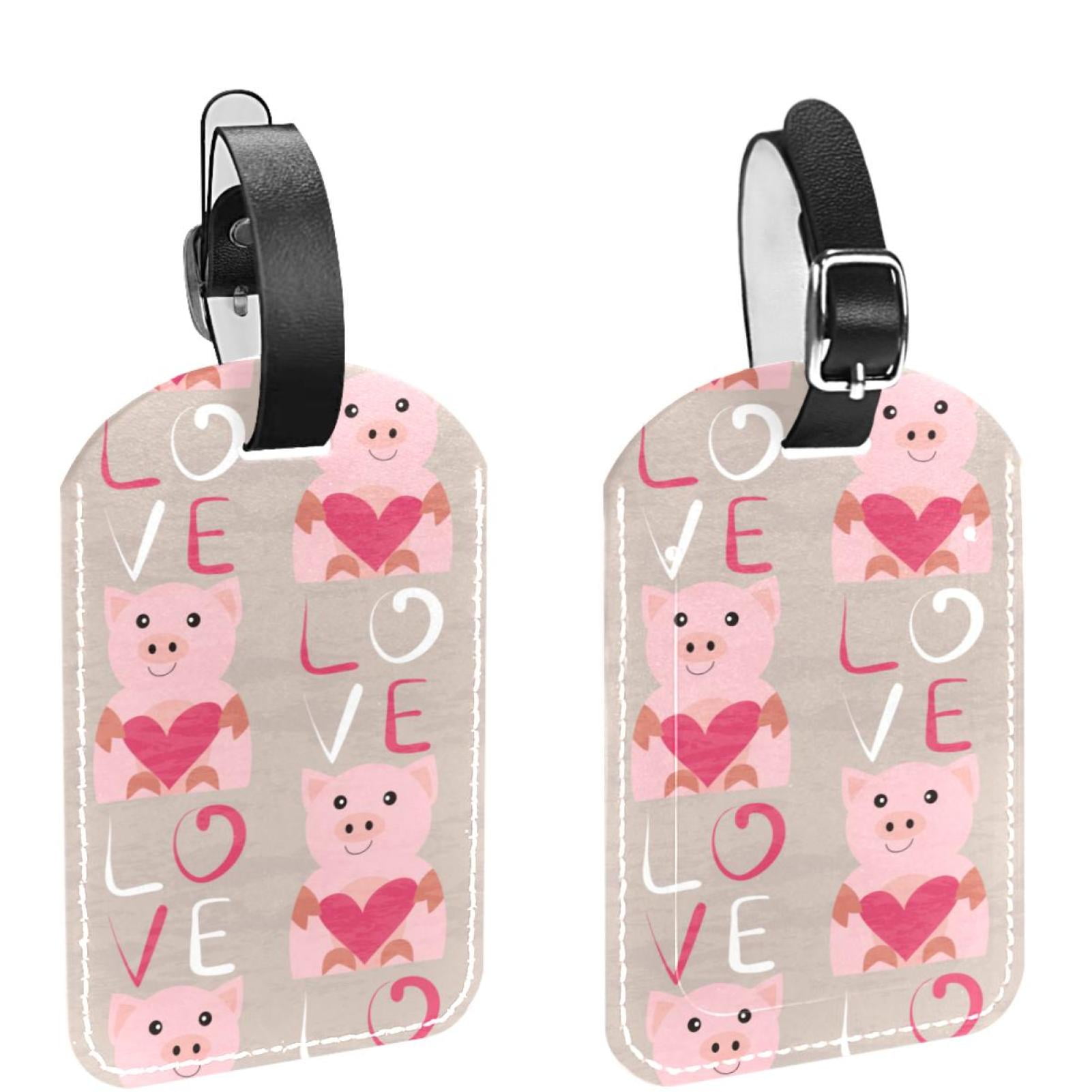 Square 2Pack PU Leather Cute Pig Cruise Luggage Tag with Privacy Cover ...