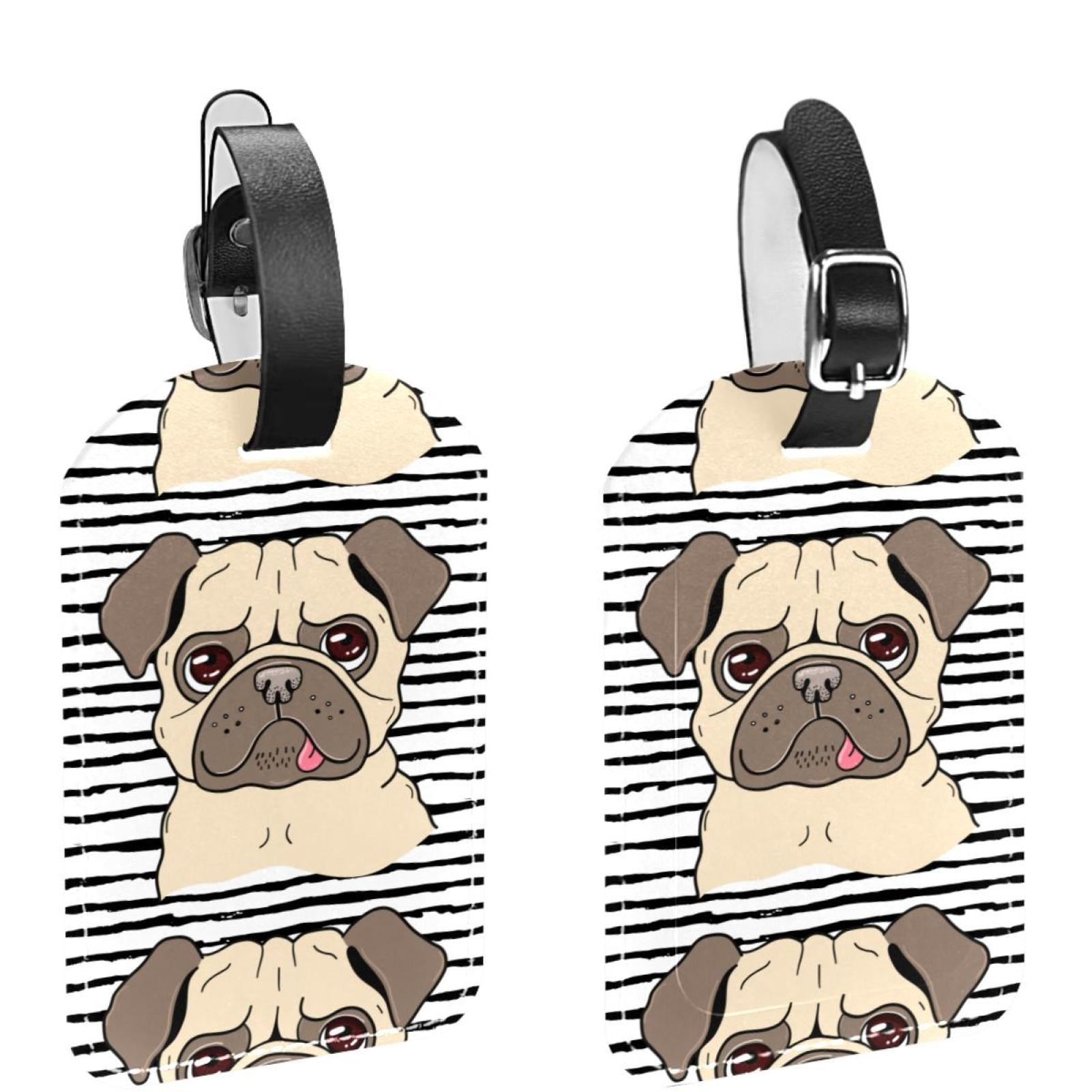 Square 2Pack PU Leather Cute Pugs Dog Cruise Luggage Tag with Privacy ...