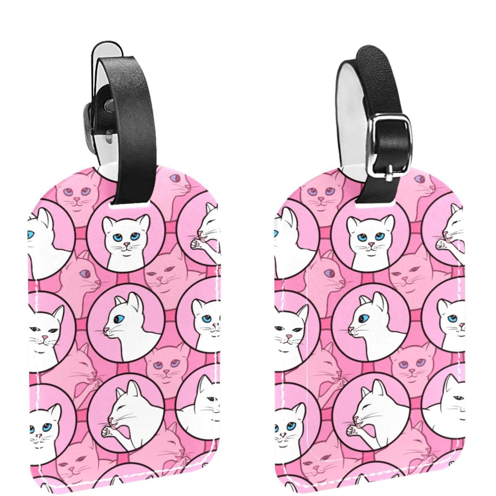 Square 2Pack PU Leather Cute White Cats Cruise Luggage Tag with Privacy ...