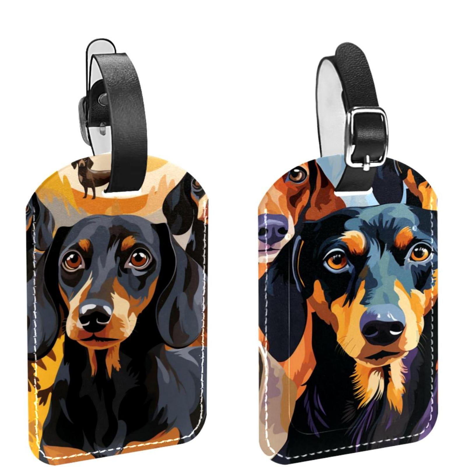 Square 2Pack PU Leather Dachshund Cruise Luggage Tag with Privacy Cover ...