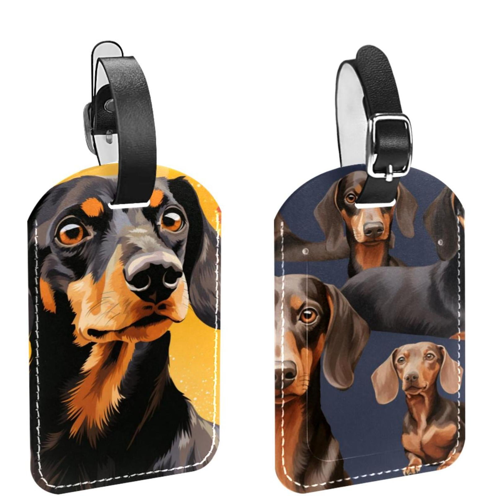 Square 2Pack PU Leather Dachshund Cruise Luggage Tag with Privacy Cover ...