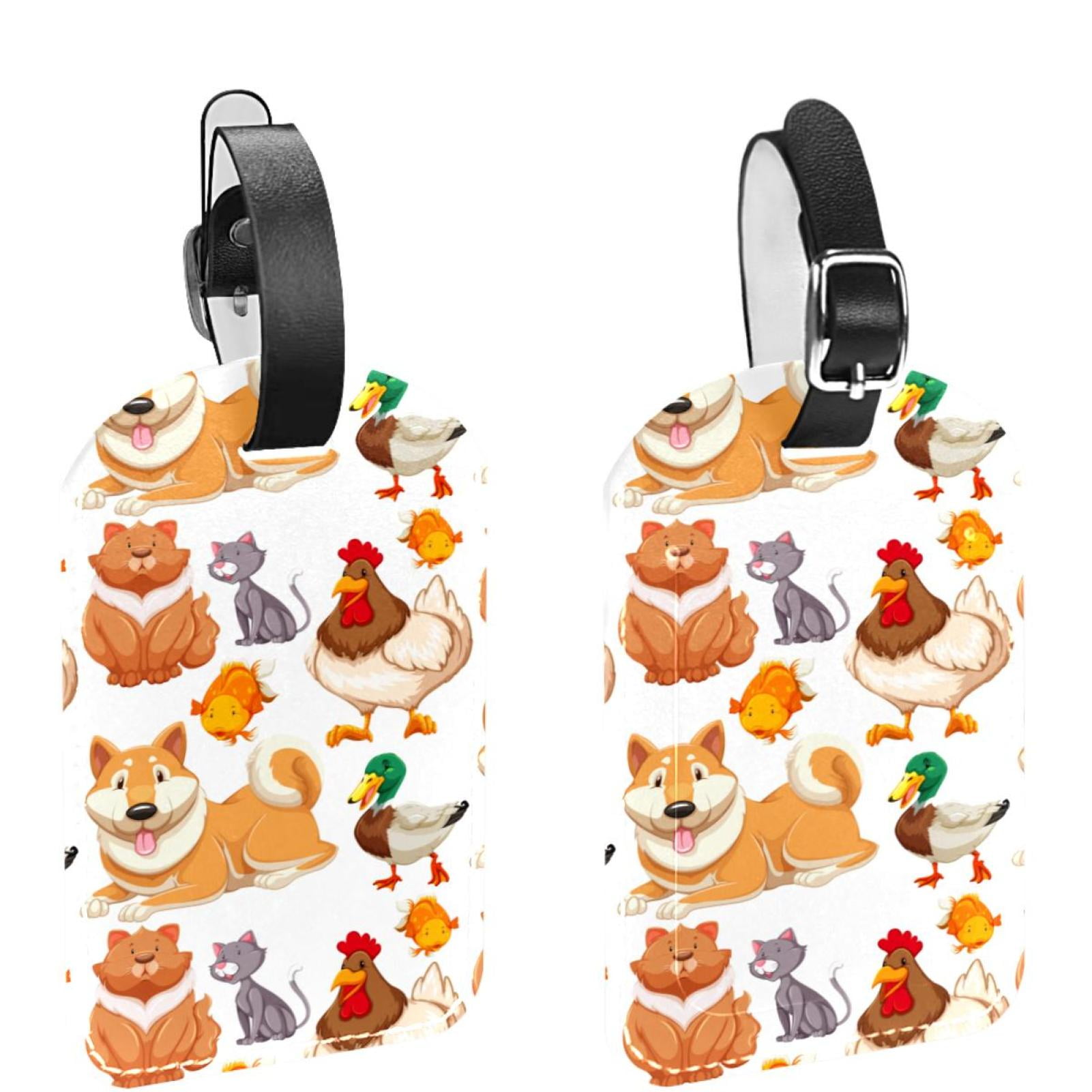 Square 2Pack PU Leather Dog Cat Rooster Duck Fish Cruise Luggage Tag ...