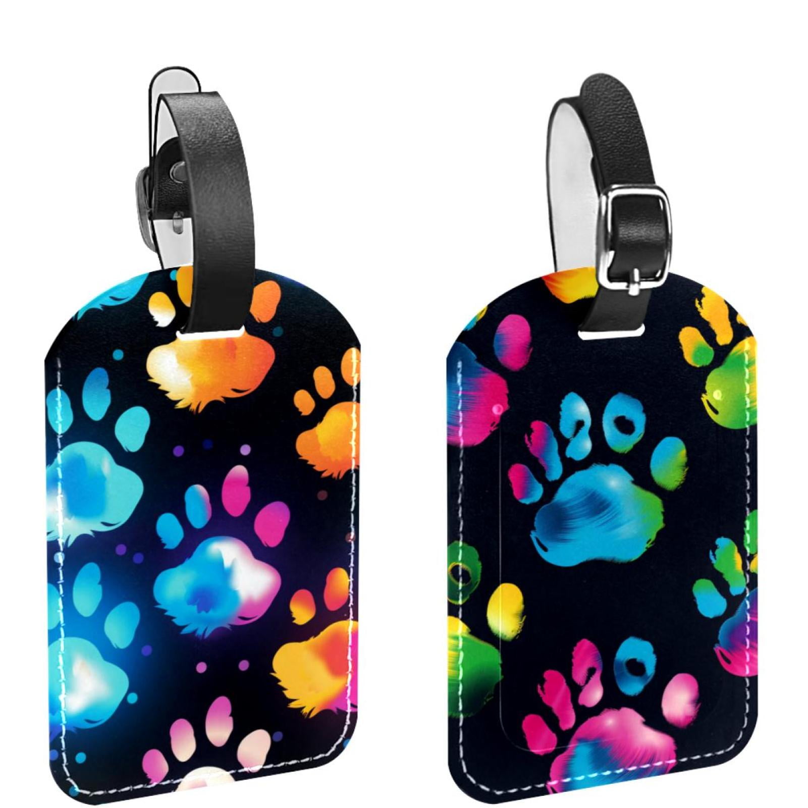 Square 2Pack PU Leather Dog Paw Prints Cruise Luggage Tag with Privacy ...