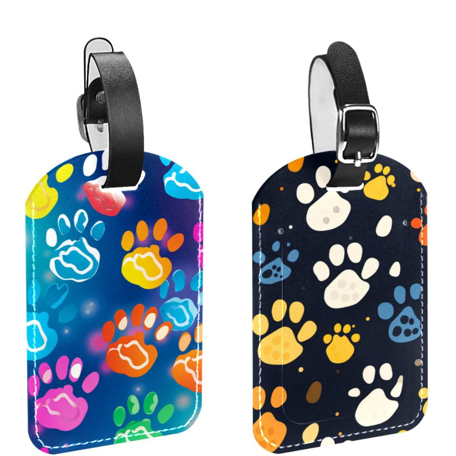 Square 2Pack PU Leather Dog Paw Prints Cruise Luggage Tag with Privacy ...