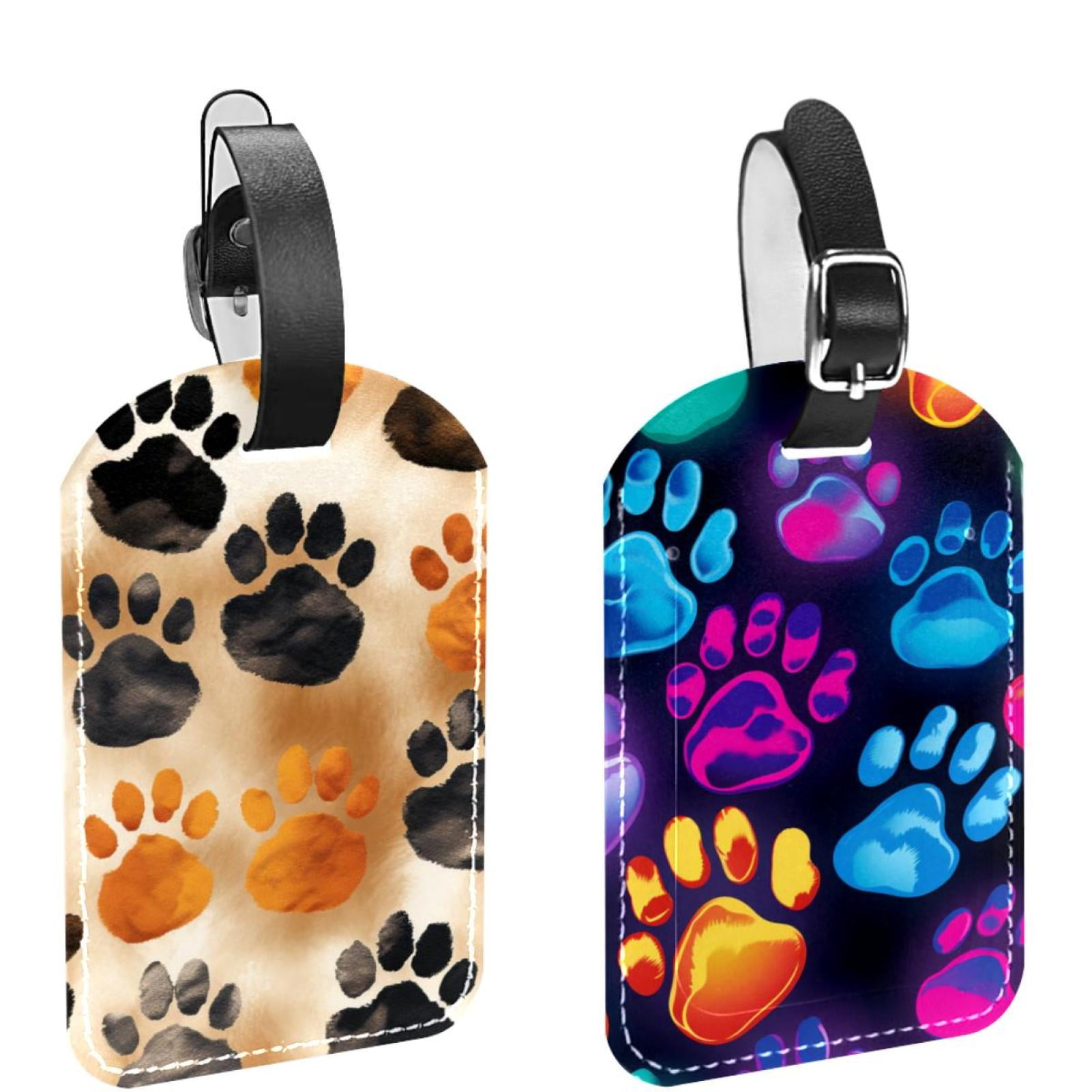 Square 2Pack PU Leather Dog Paw Prints Cruise Luggage Tag with Privacy ...