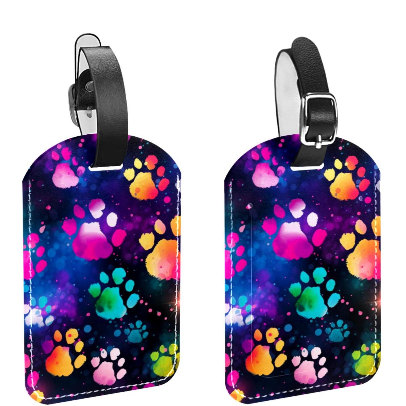 Square 2Pack PU Leather Dog Paw Prints Cruise Luggage Tag with Privacy ...