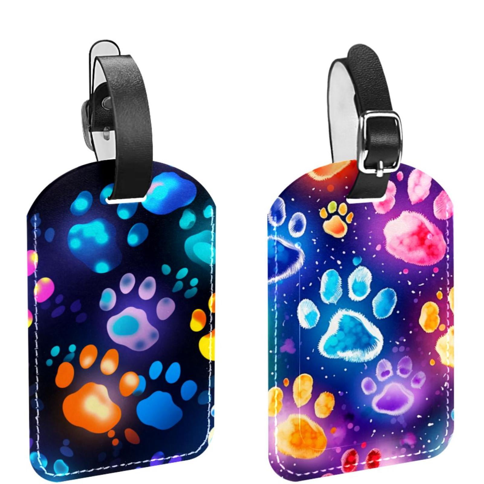 Square 2Pack PU Leather Dog Paw Prints Cruise Luggage Tag with Privacy ...